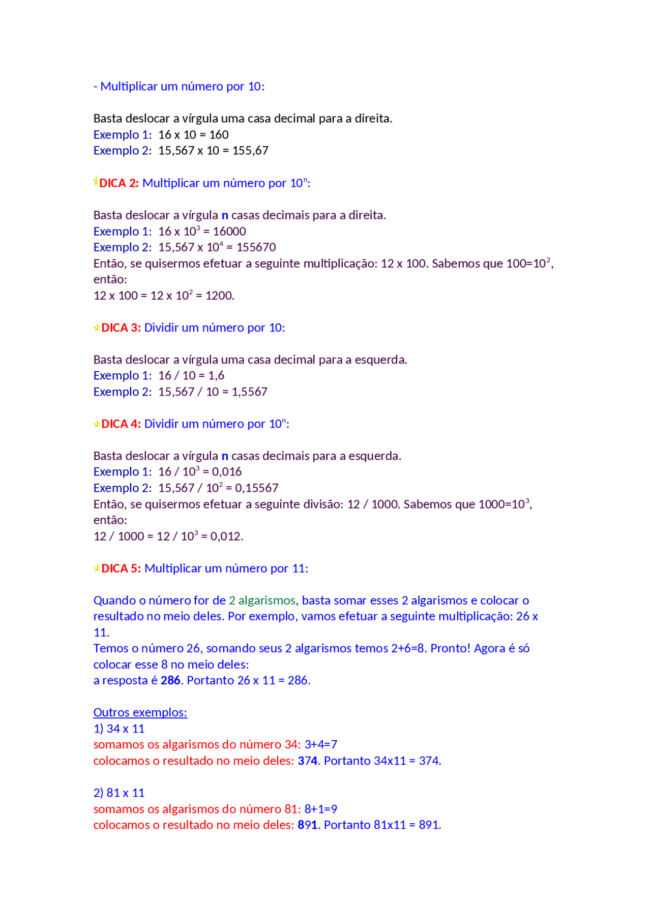 Dicas para questões de Matemática - Docsity