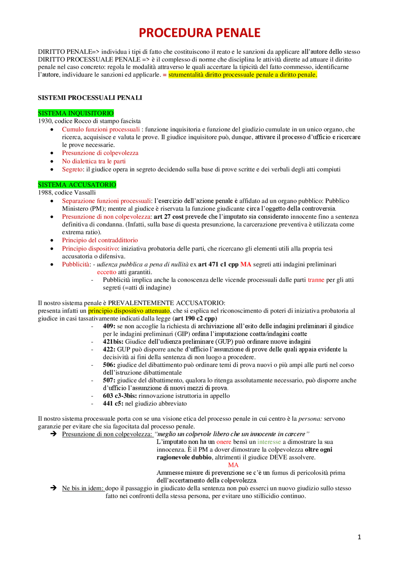 DIRITTO PROCESSUALE PENALE - Docsity