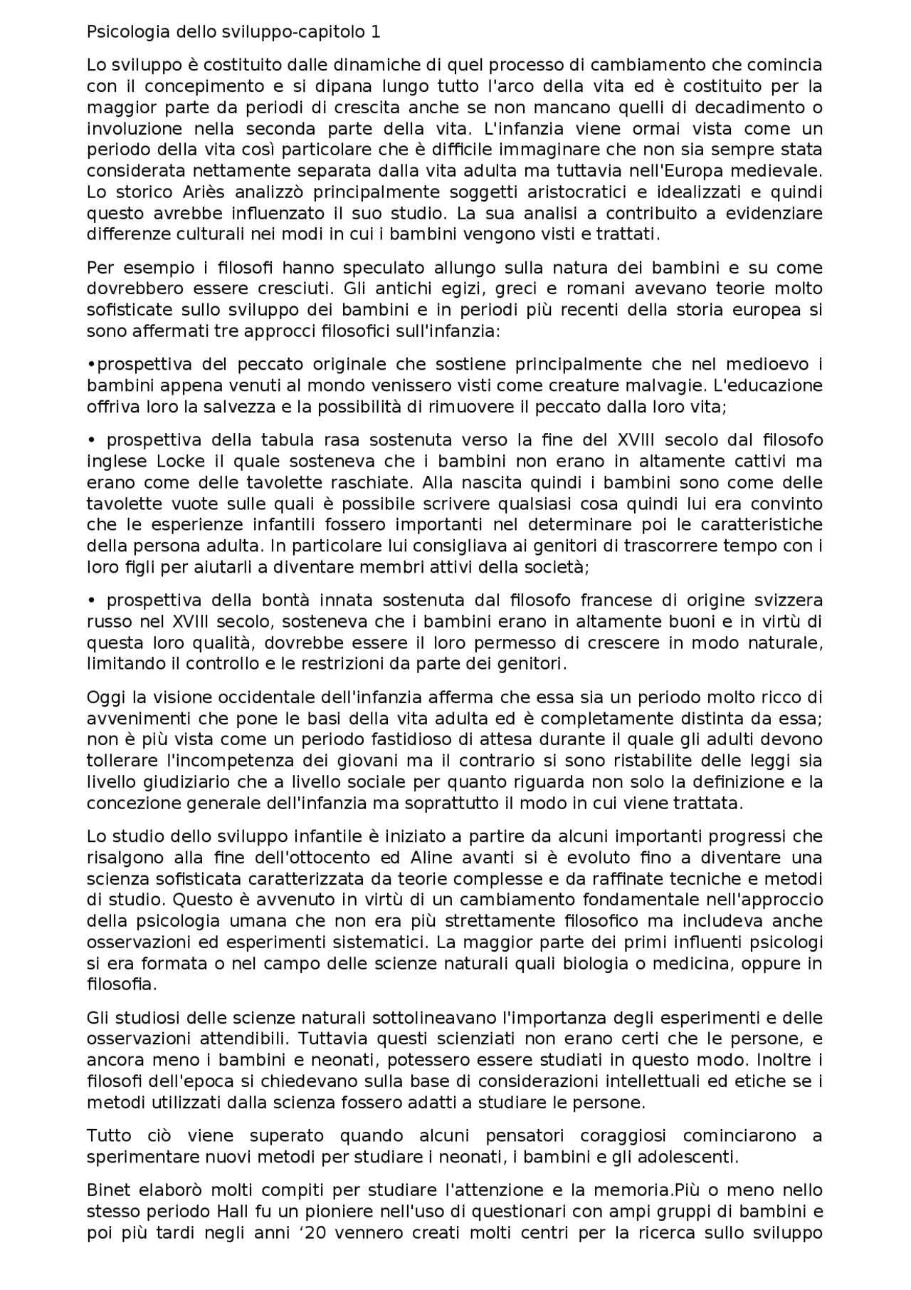 Riassunto Completo Di Psicologia Dello Sviluppo Docsity