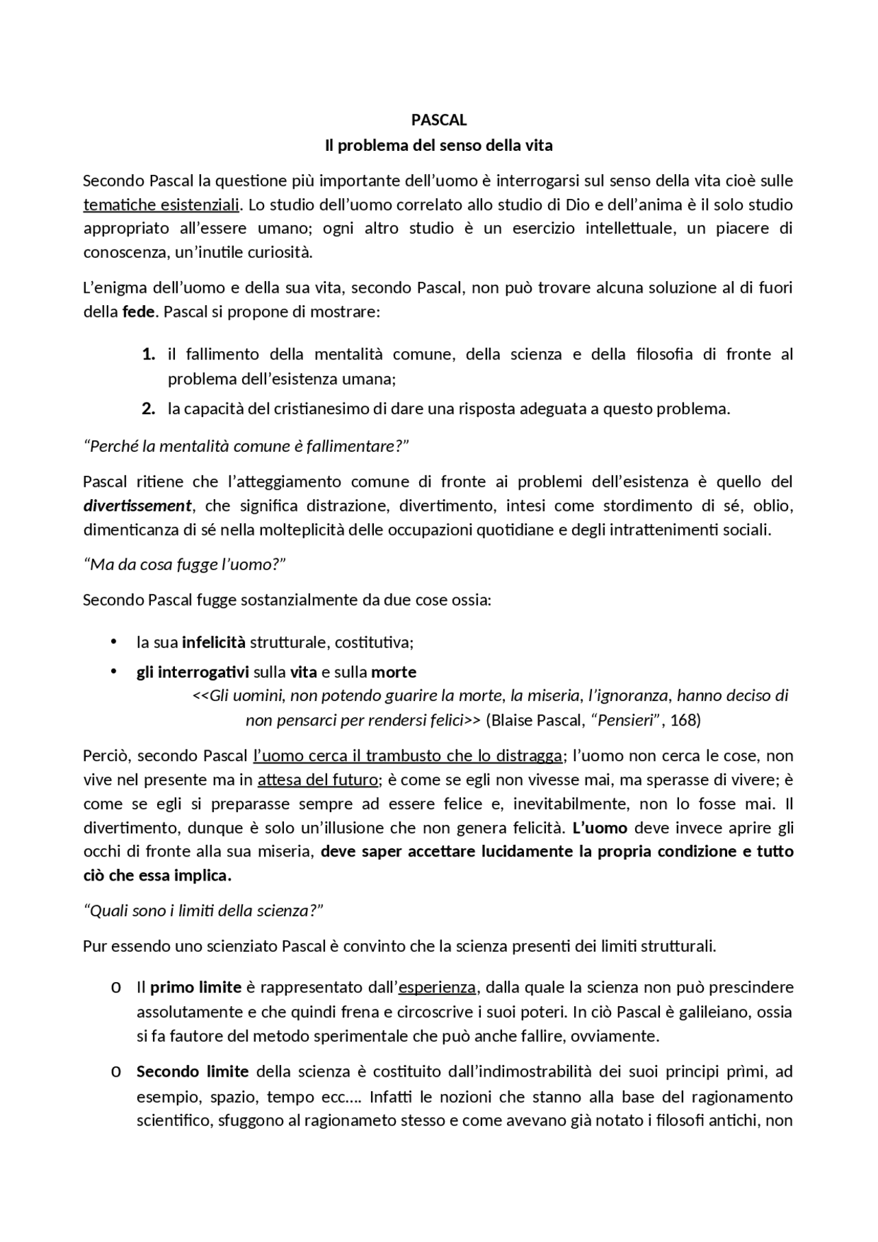 Pascal Appunti Filosofia Docsity