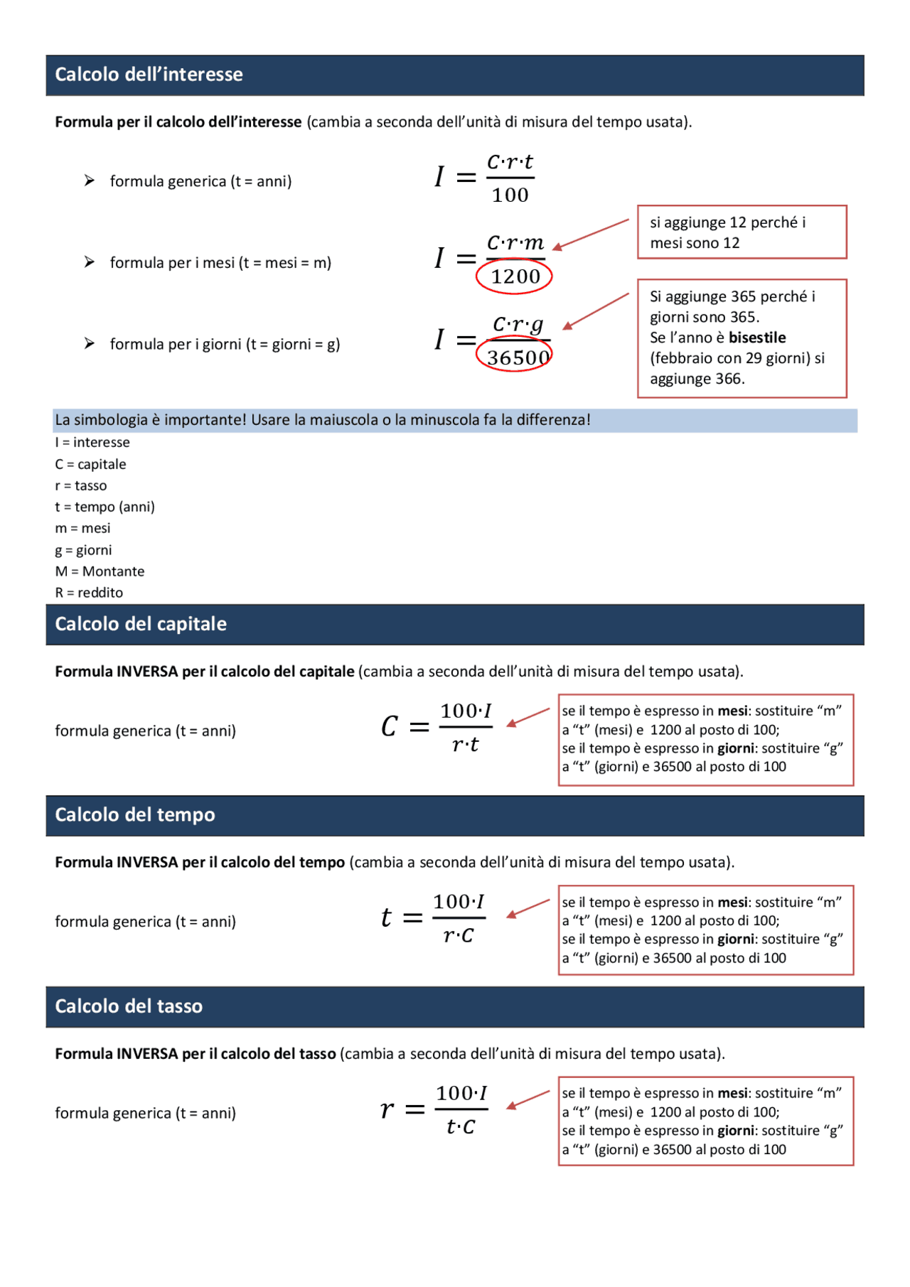 FORMULE DI MATEMATICA FINANZIARIA - Docsity