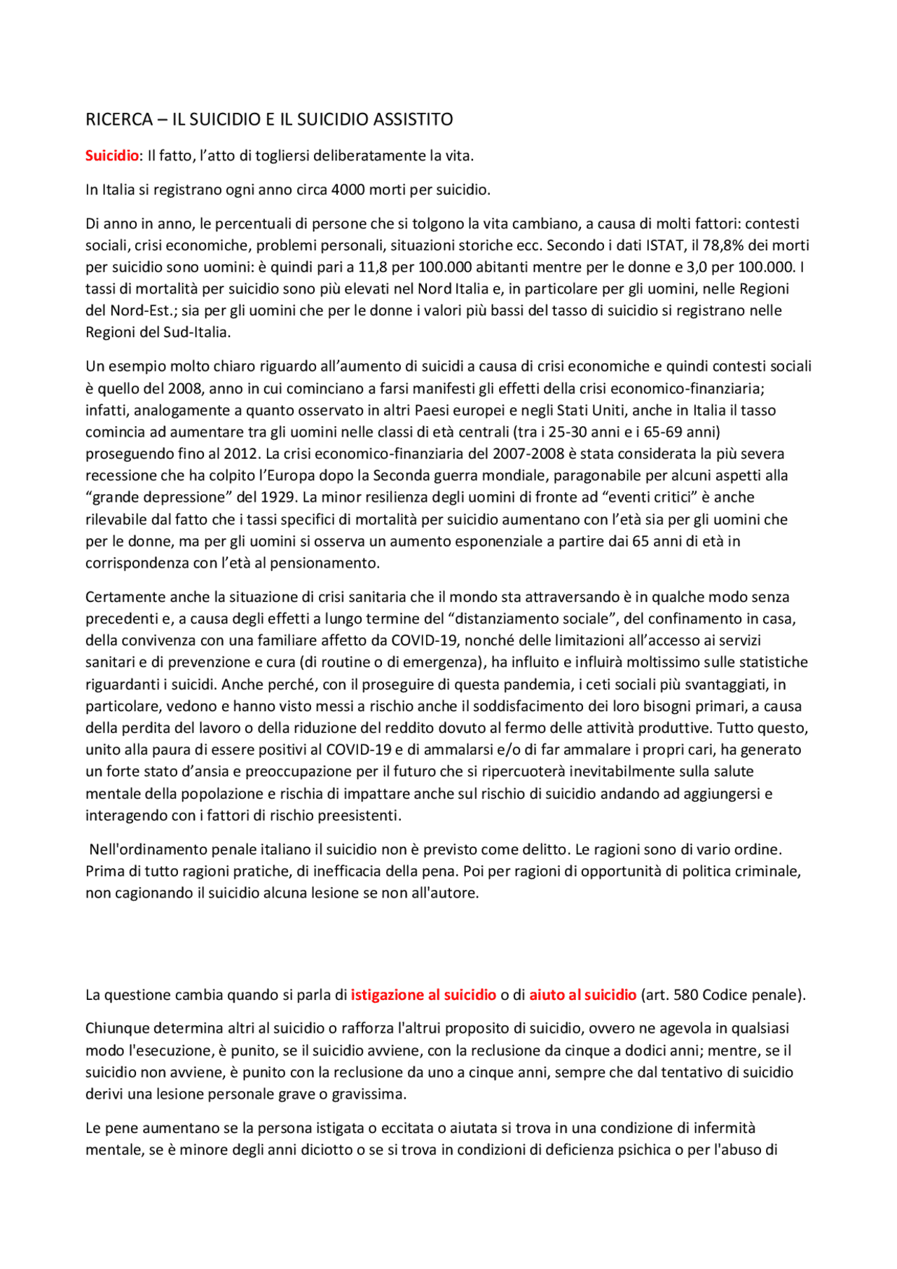 Ricerca Sul Suicidio Docsity