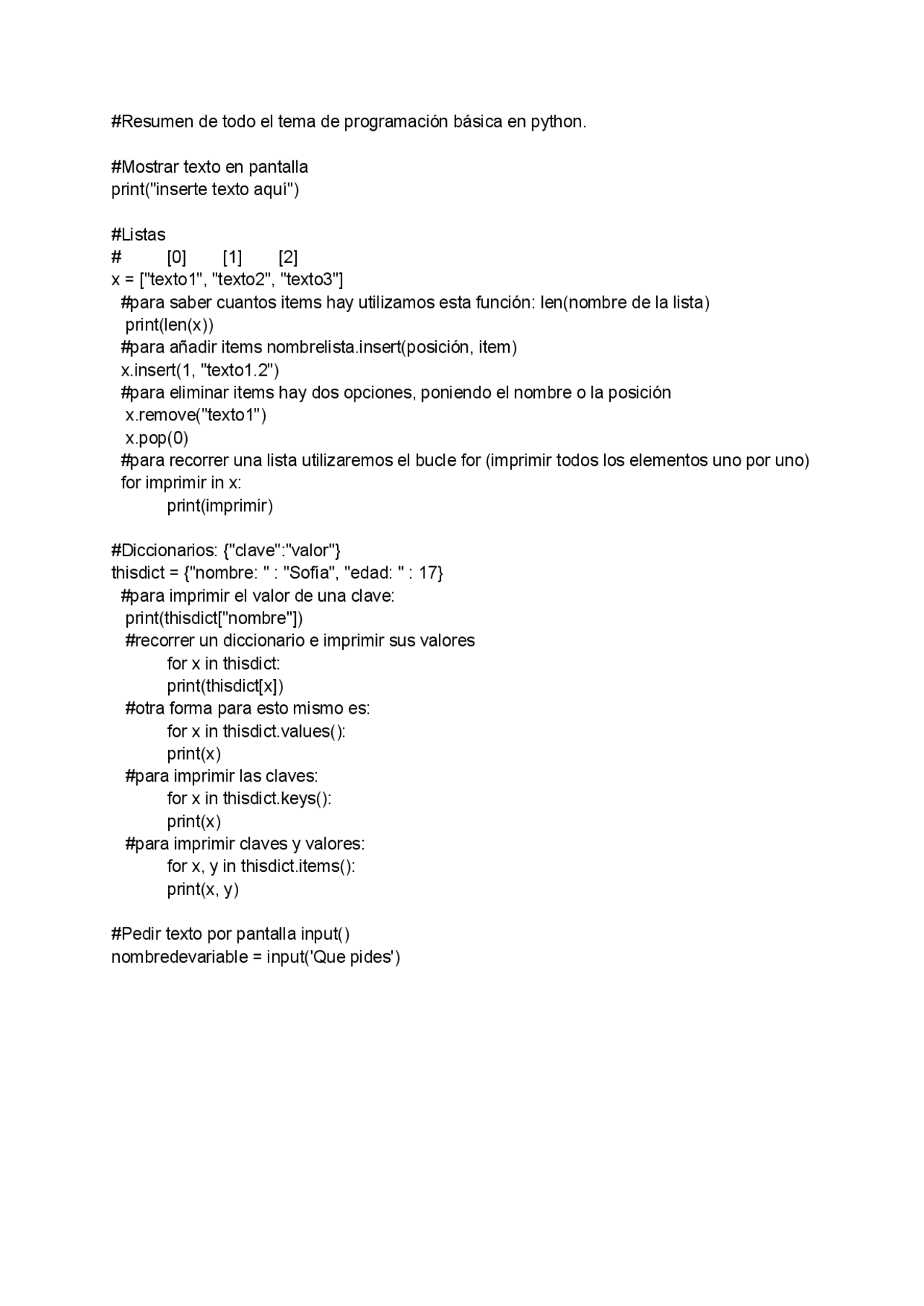 Resumen de todo el tema de programación básica en python. | Apuntes de ...