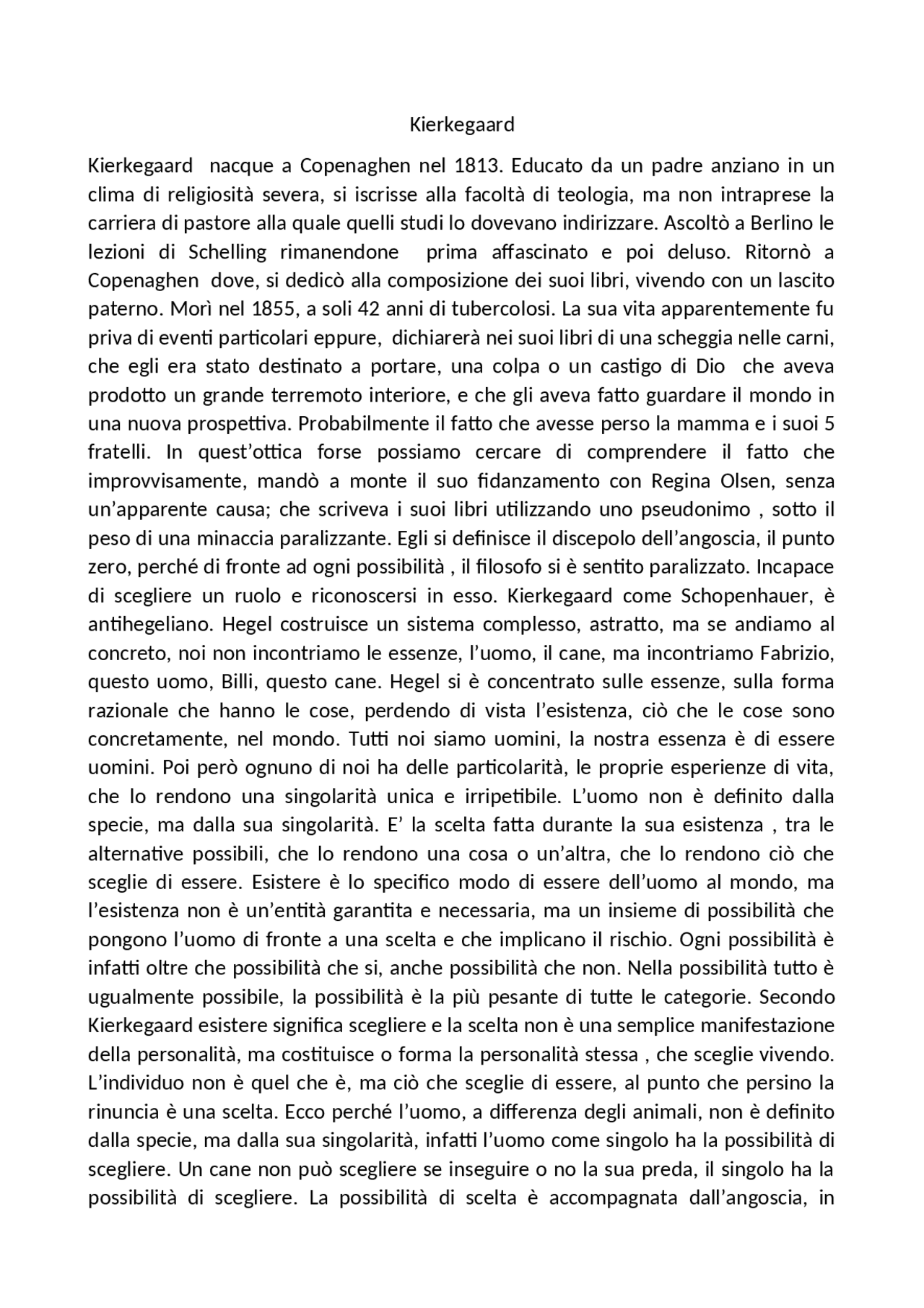 Appunti Su Kierkegaard Completo Docsity
