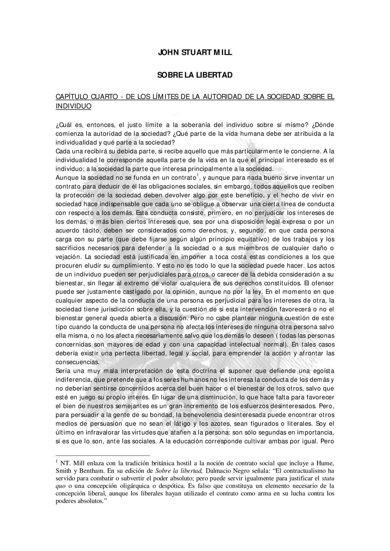 John Stuart Mill (Sobre la libertad) - Docsity