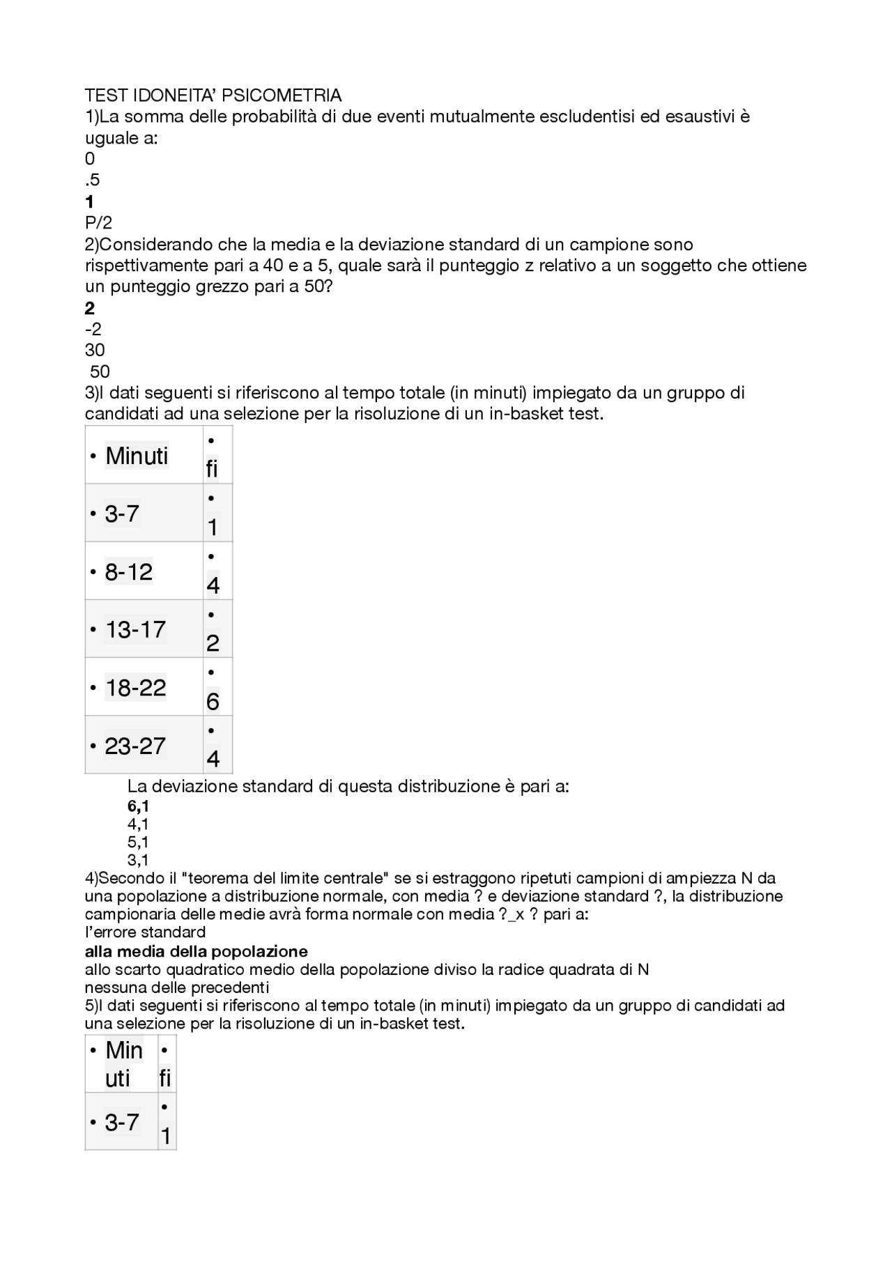 Test Per Carenza Psicometria Prove Desame Di Psicometria Docsity