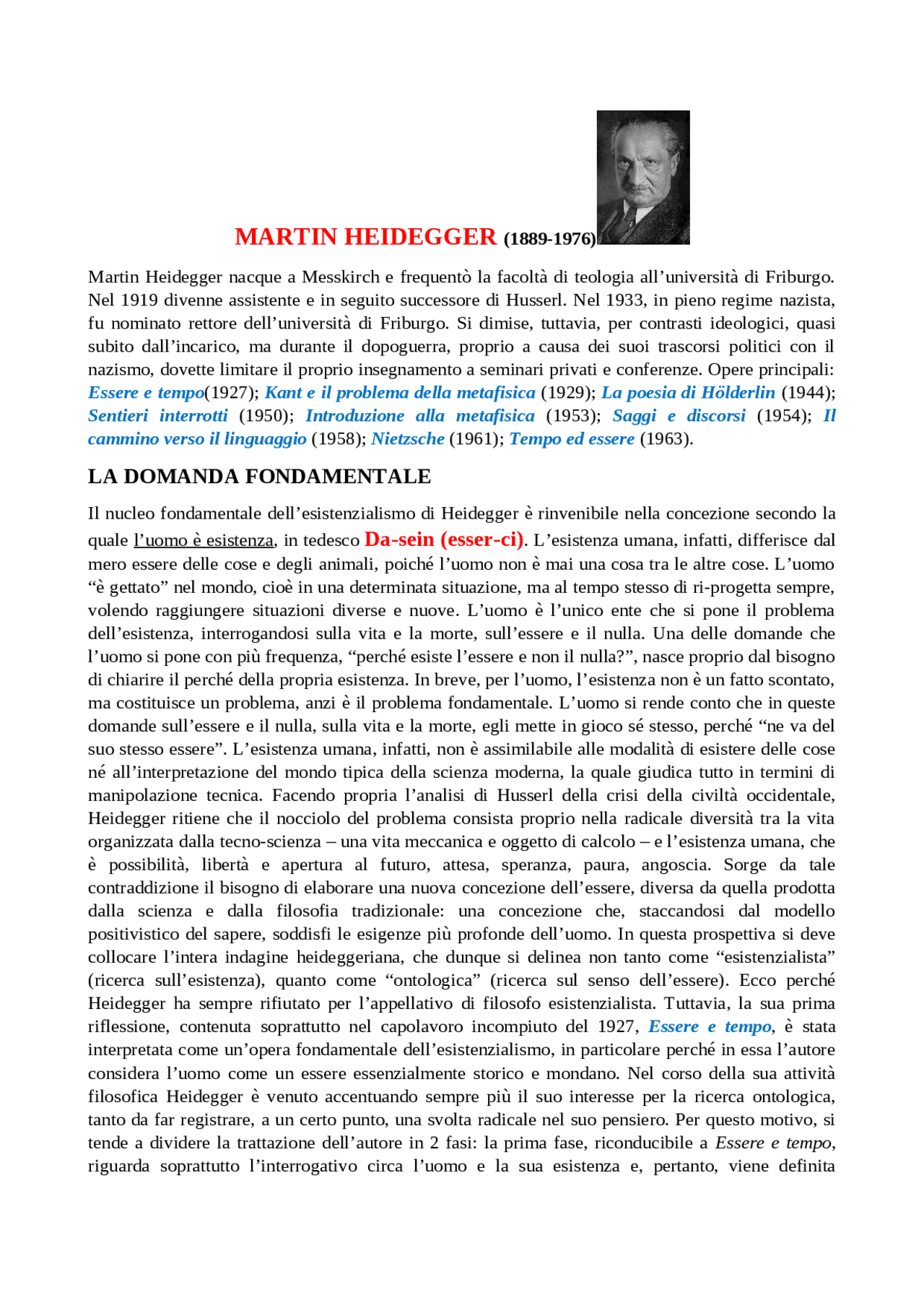 Vita E Opere Di Heidegger Docsity