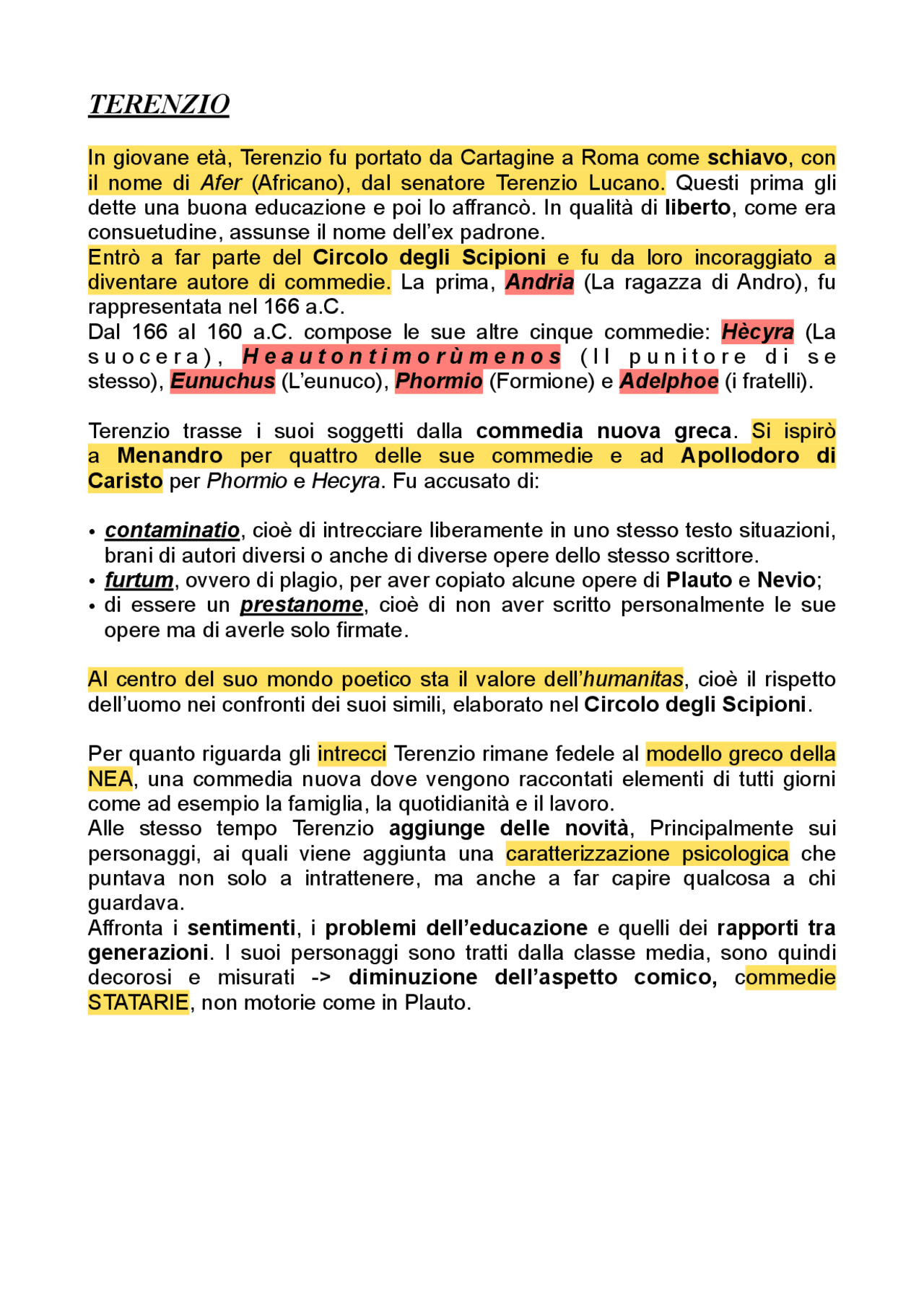 Appunti Terenzio E Opere Docsity