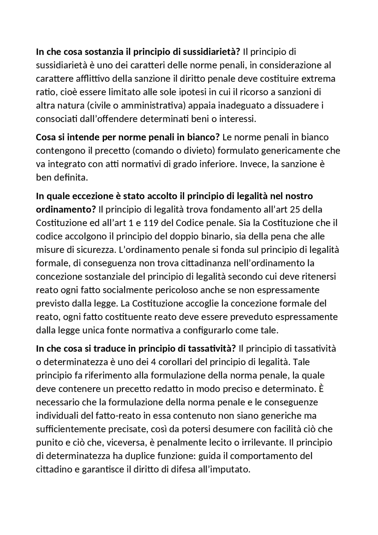 Domande Risposte Diritto Penale Parte Generale Docsity