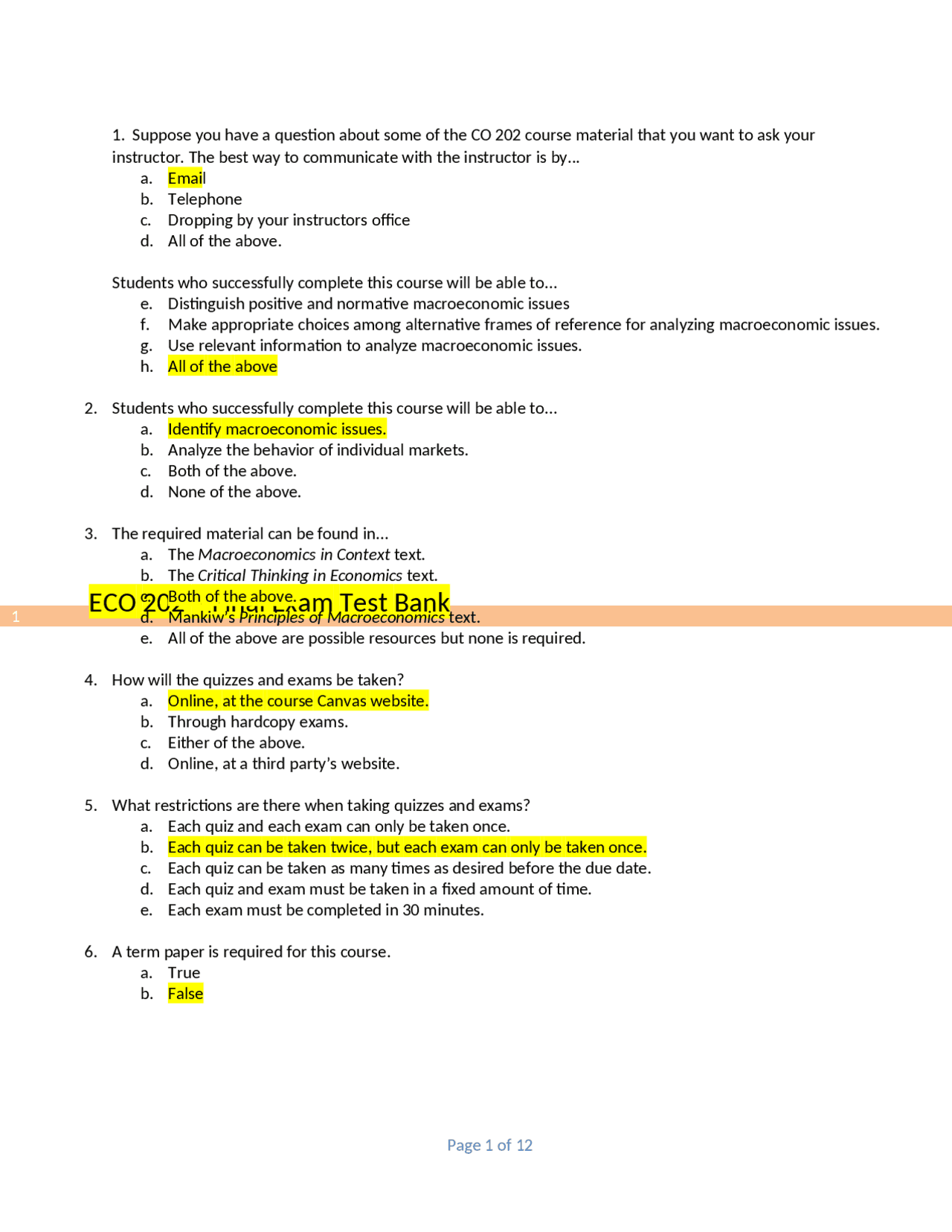 ECO 202 – Final Exam Test Bank - Docsity