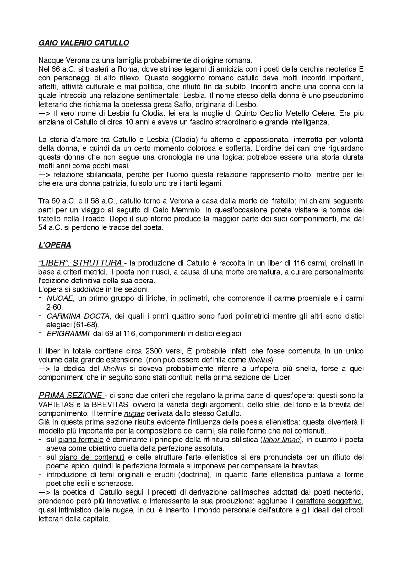 Appunti Completi Catullo Docsity