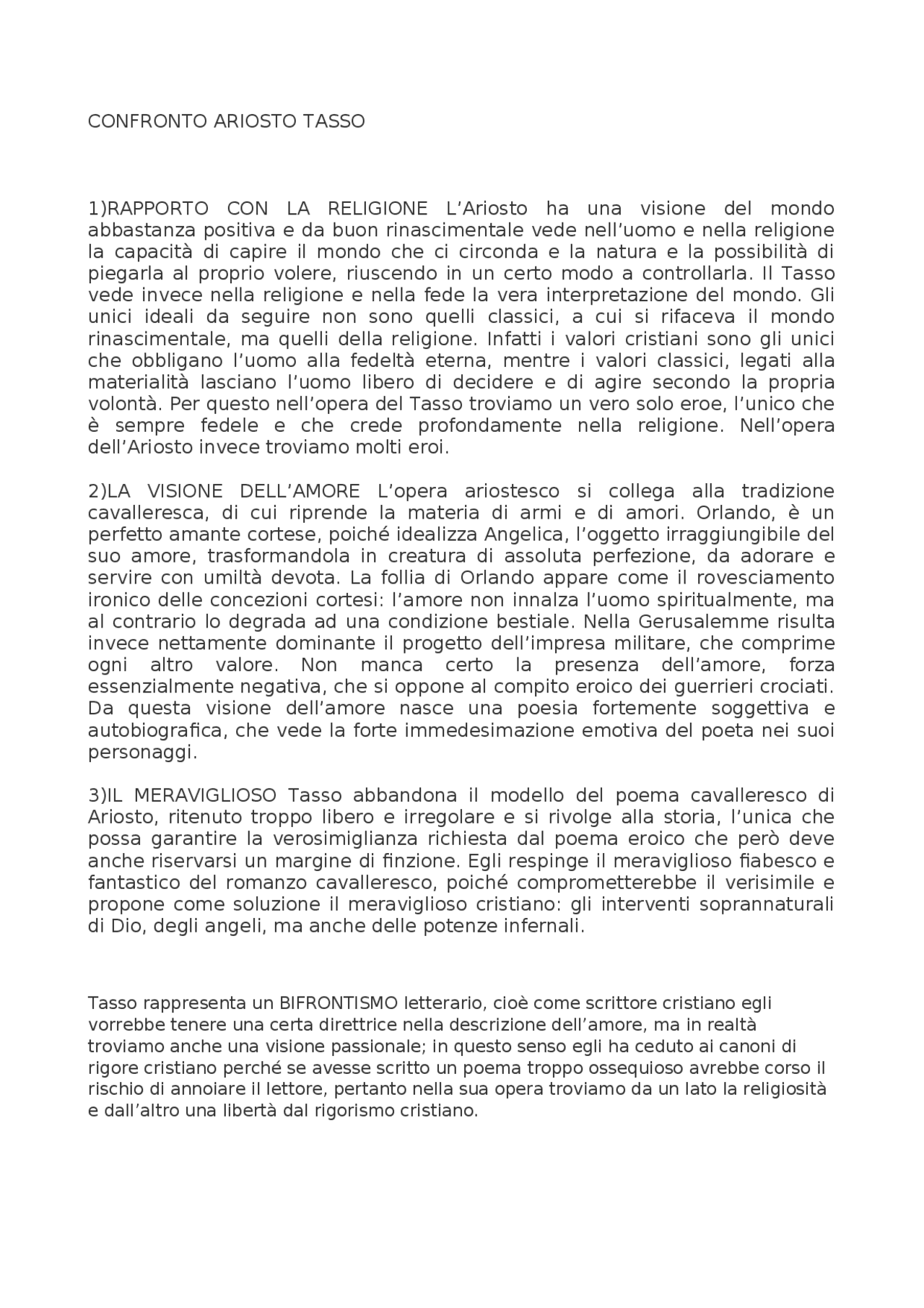 Confronto Ariosto Tasso Docsity