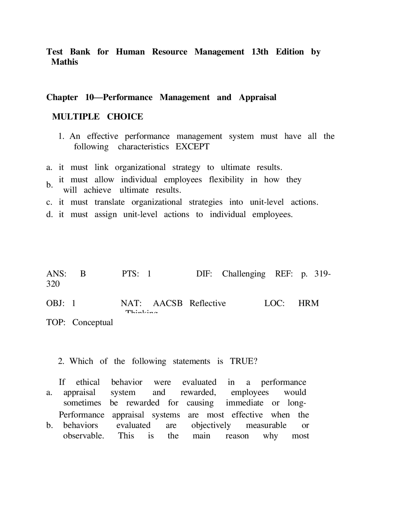 Test Bank for Human Resource Management 13th Edition by Mathis. | Exams ...