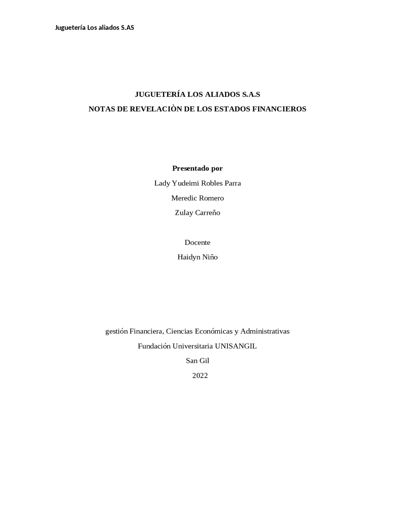 Notas de revelación de los estados financieros - Docsity