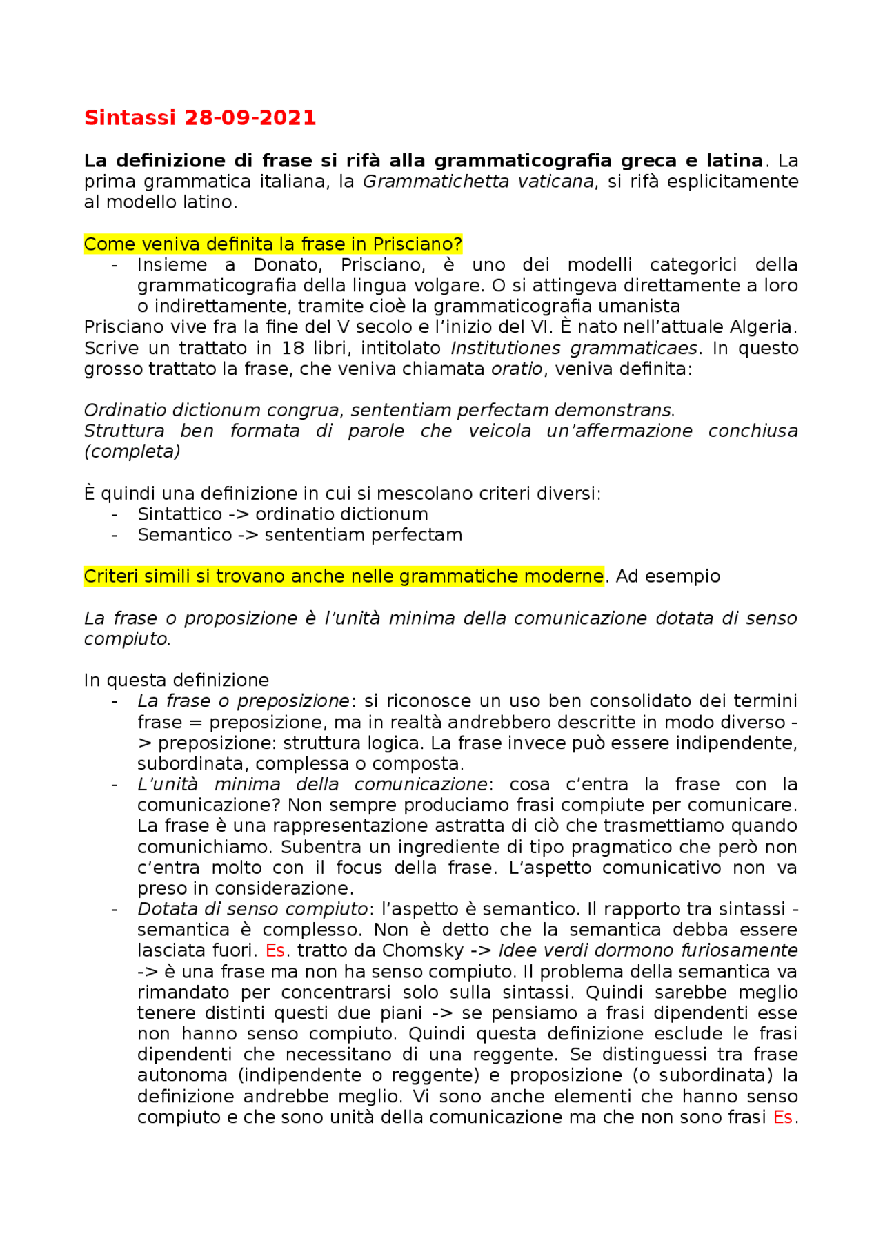 Appunti 2 modulo sintassi linguistica italiana | Appunti di Linguistica | Docsity