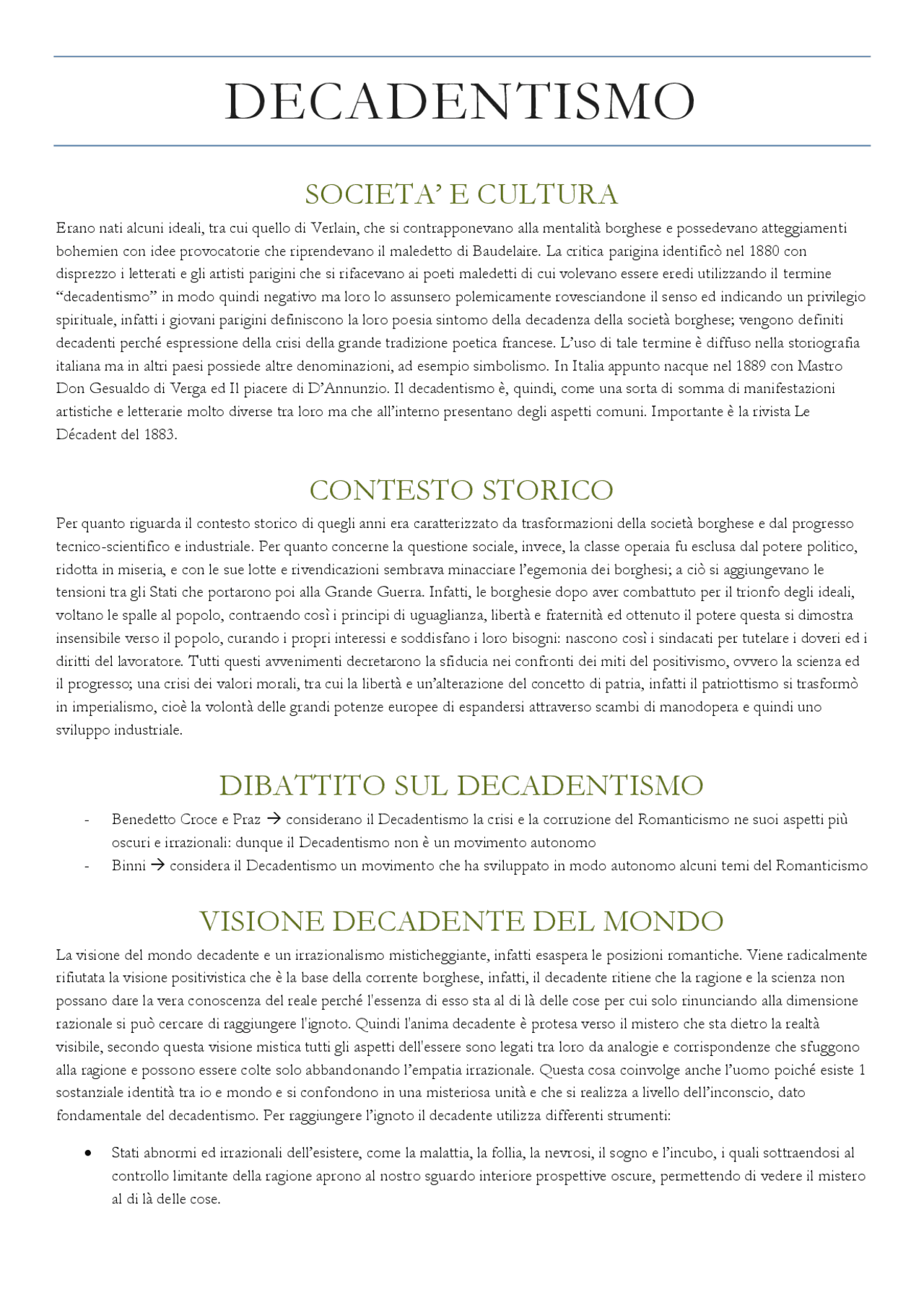 Decadentismo E Baudelaire Docsity