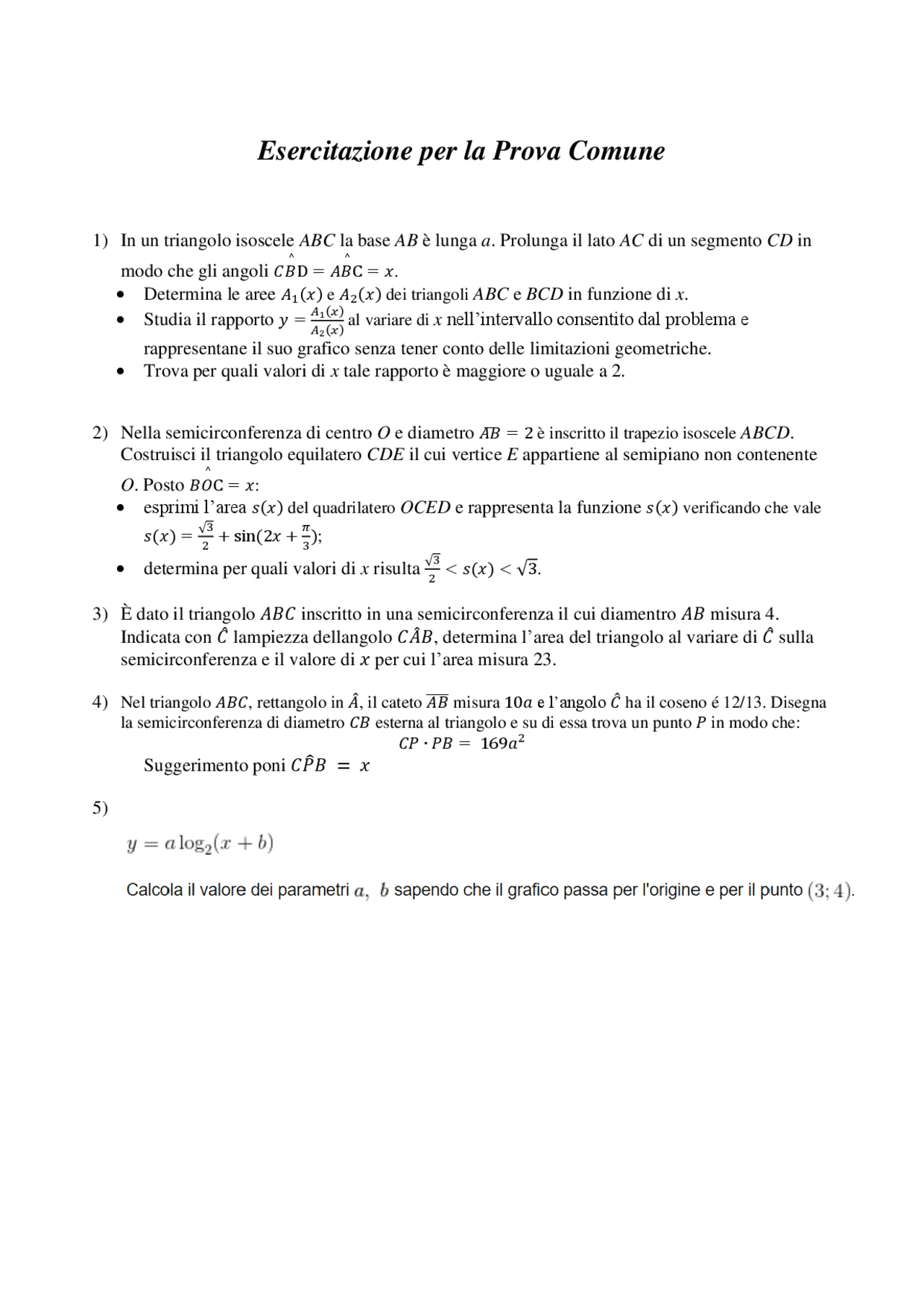 Esercizi Trigonometria Docsity