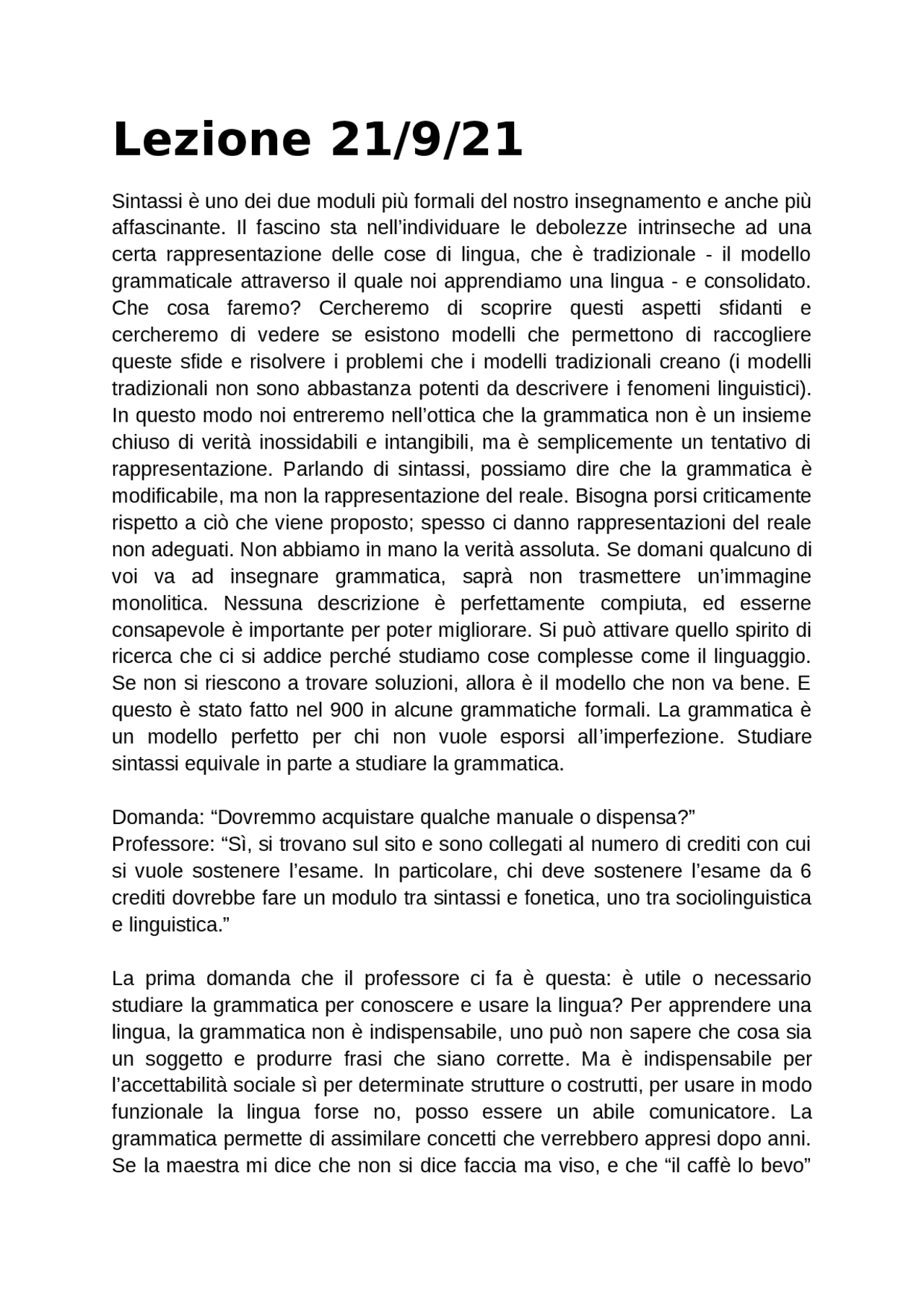 Appunti 1 Modulo Sintassi Linguistica Docsity
