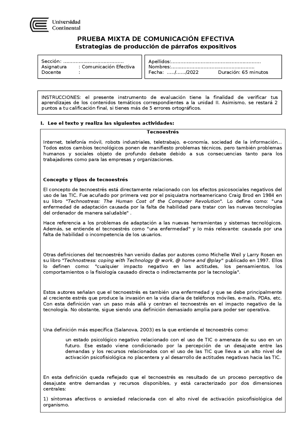 Examen De Comunicación Efectiva Exámenes De Comunicación Docsity