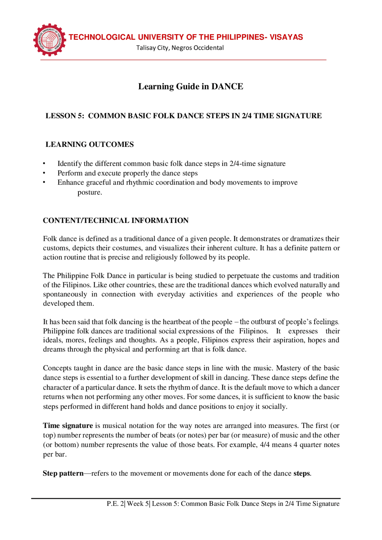 Basic Folk Dance Steps in 2/4 Time: A Guide from TUP Visayas ...