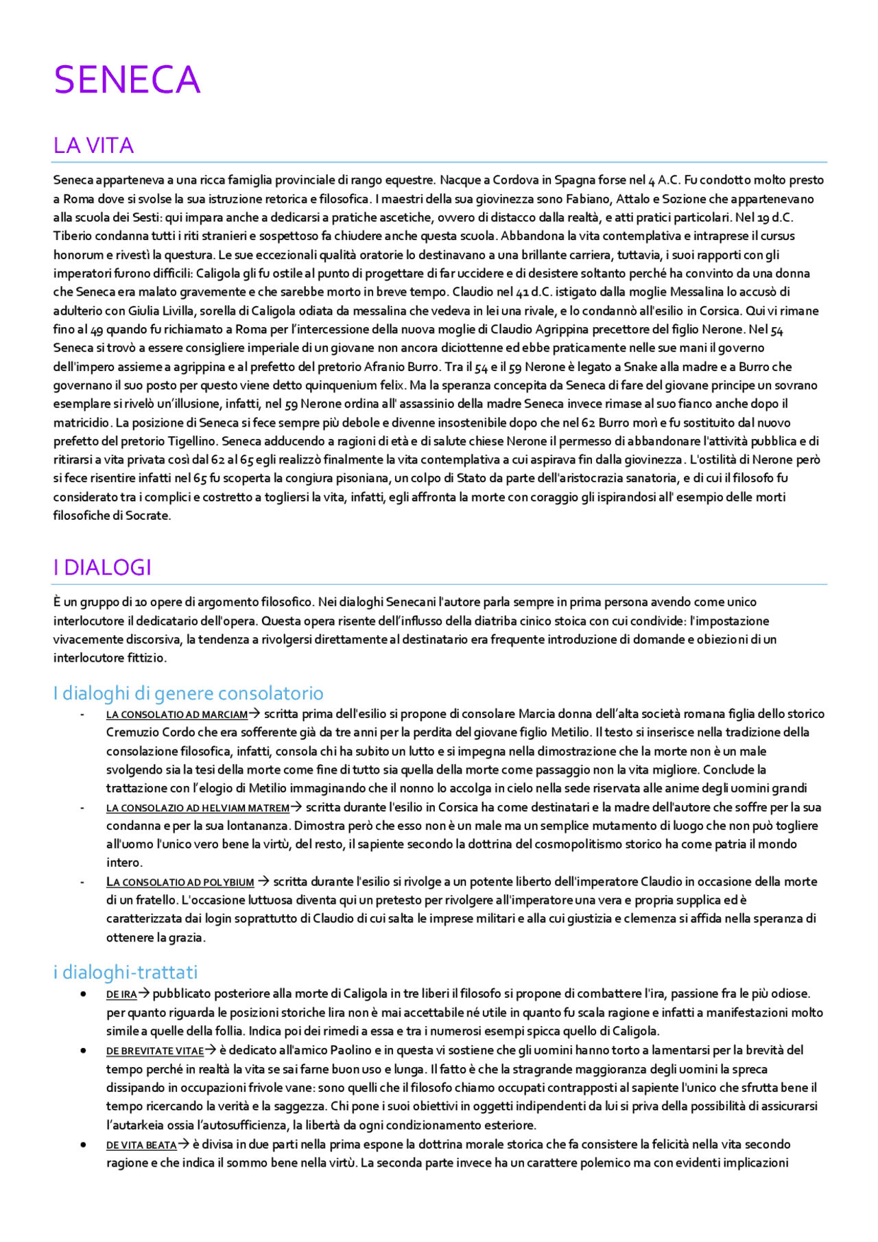 Seneca e opere importanti | Appunti di Latino | Docsity