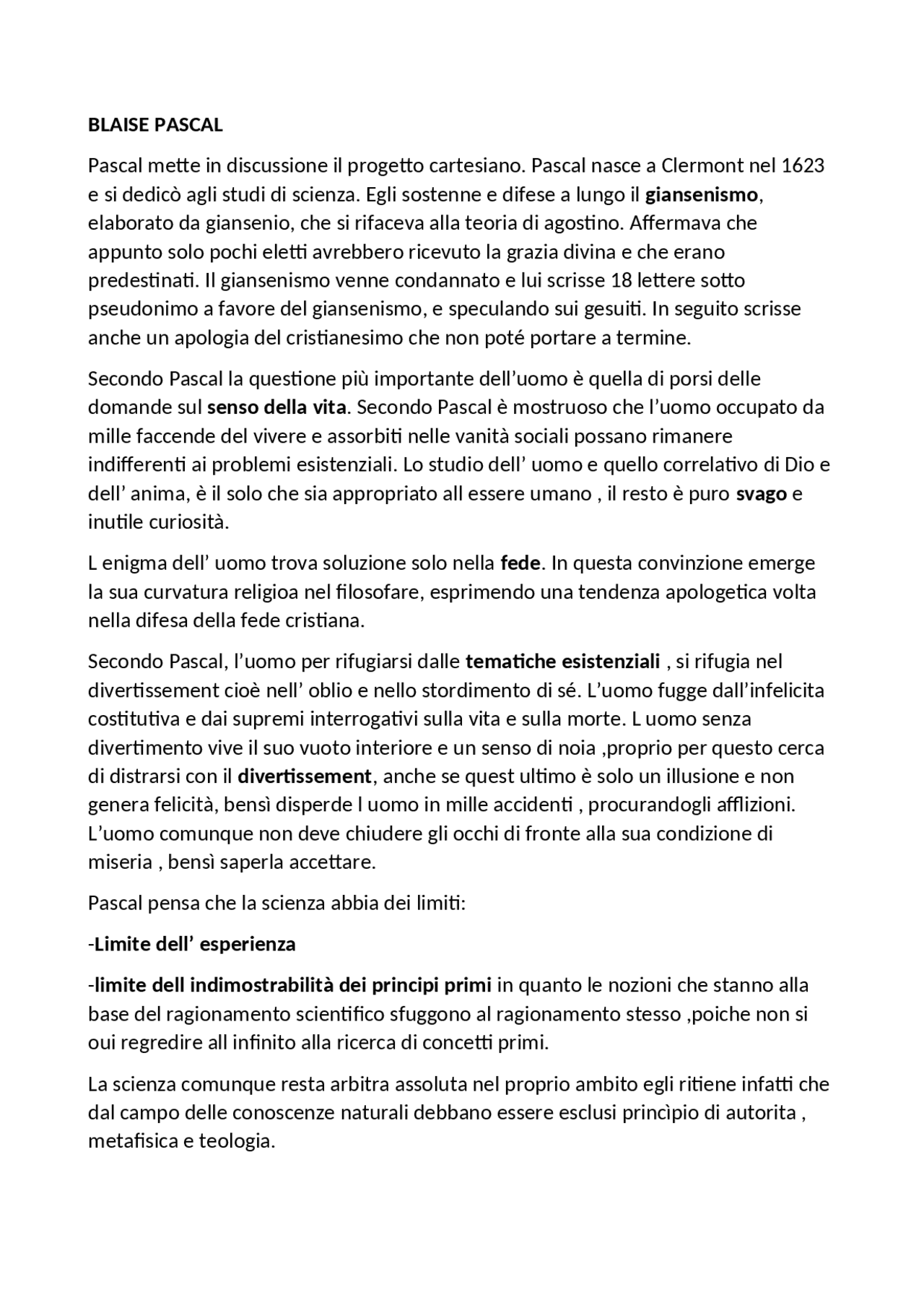 Riassunto Blaise Pascal Docsity