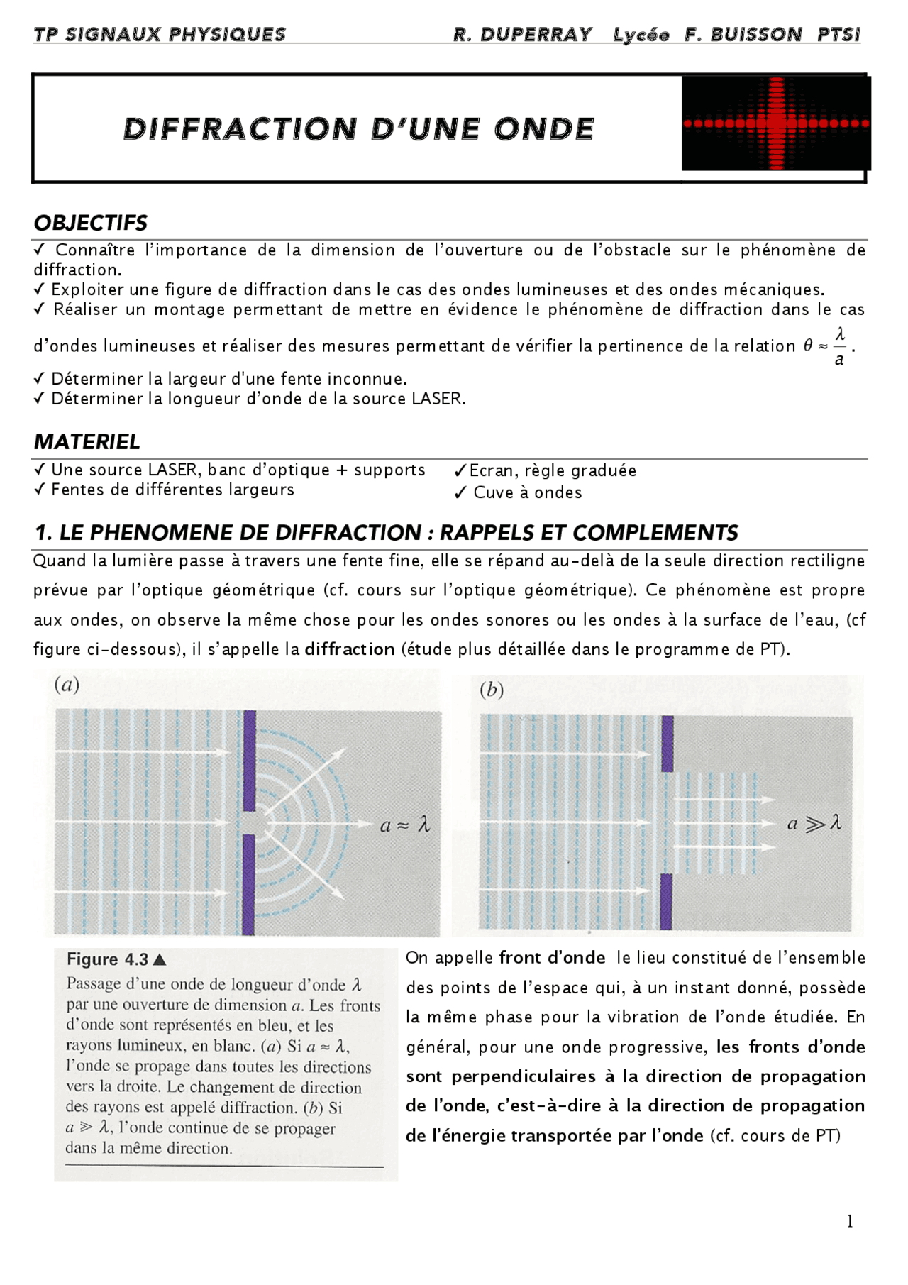 DIFFRACTION D'UNE ONDE - Docsity