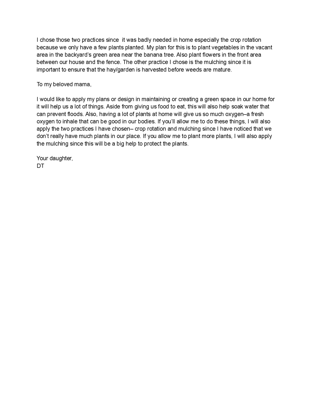 Gardening plan letter to parents | Essays (high school) English | Docsity