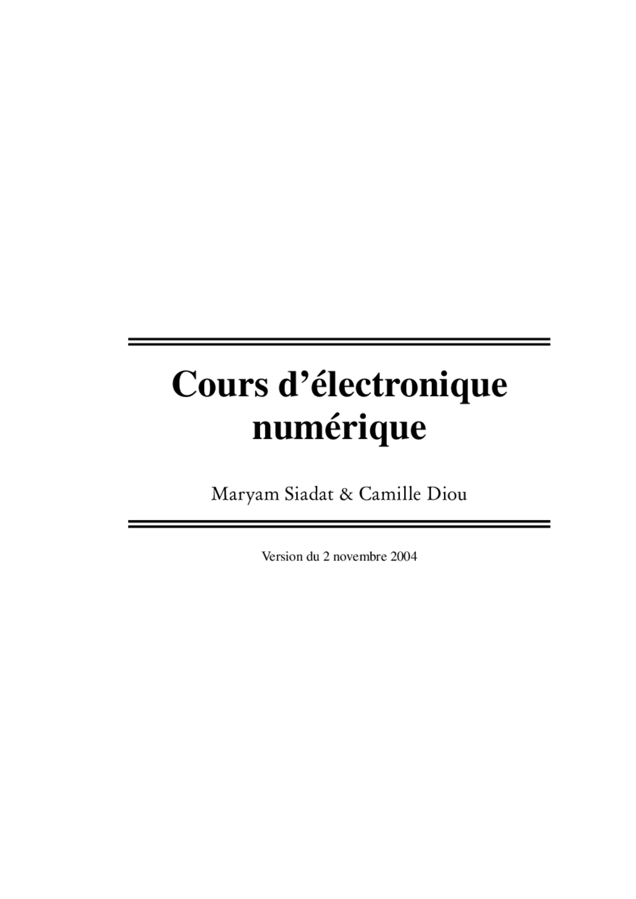 Cours Délectronique Numérique Notes Informatique Docsity