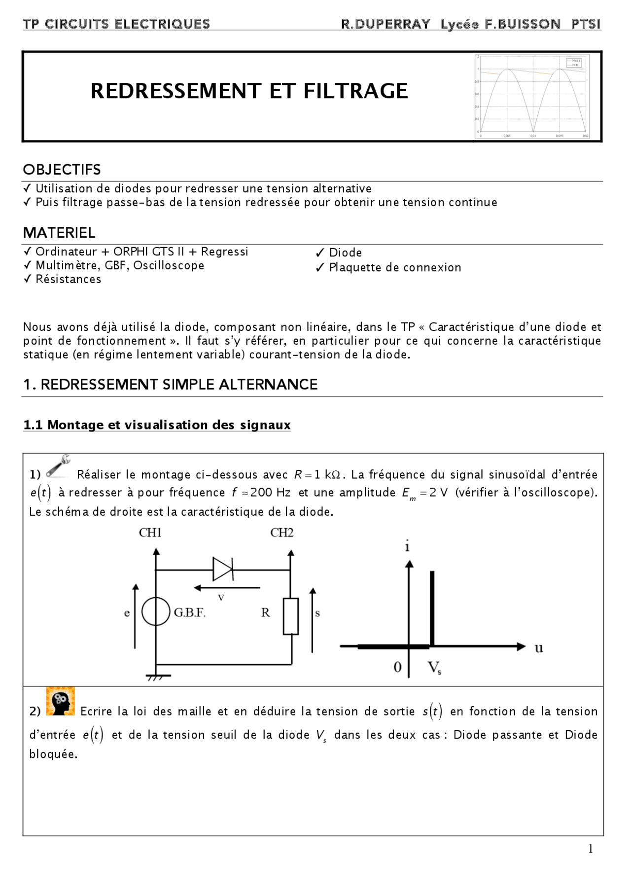 REDRESSEMENT ET FILTRAGE - Docsity