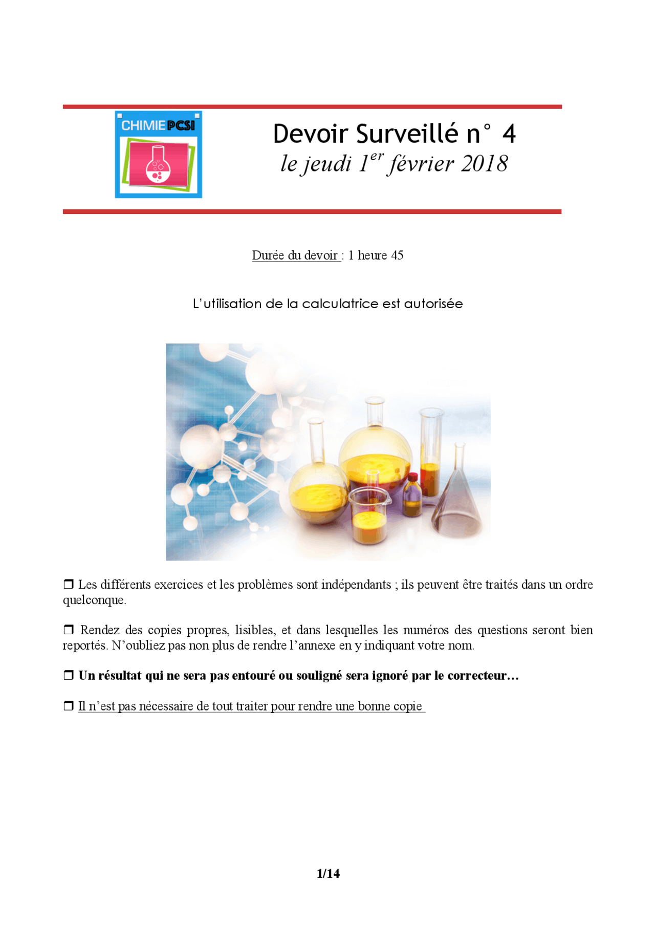 Devoir Surveillé n° 4 - Docsity