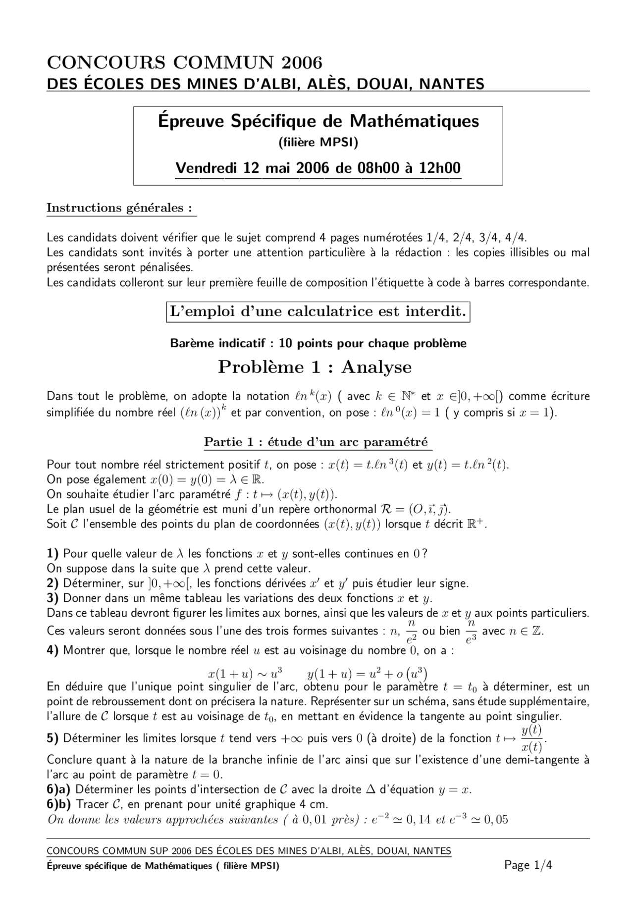 Épreuve Spécifique De Mathématiques Docsity