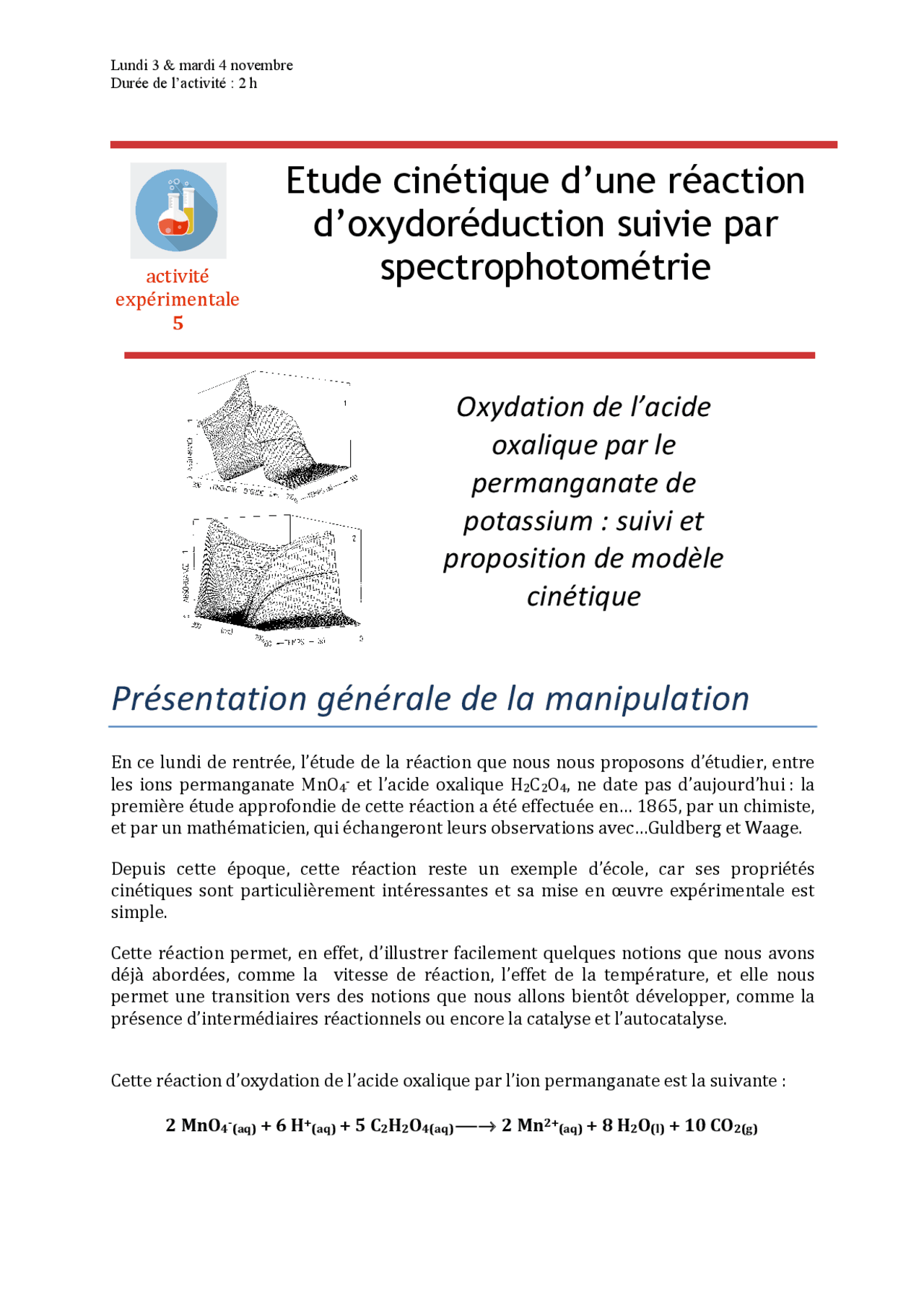Etude Cinétique Dune Réaction Doxydoréduction Suivie Par Docsity