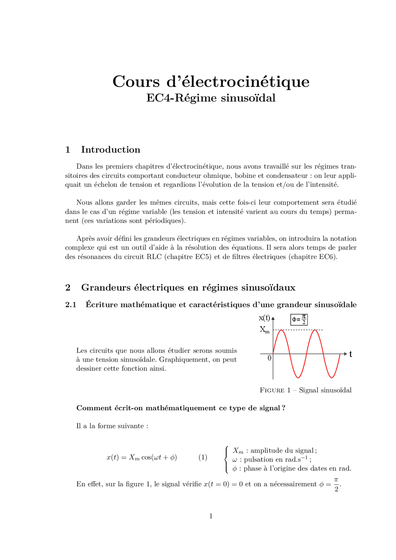 Cours d'électrocinétique - EC4-Régime sinusoïdal - Docsity