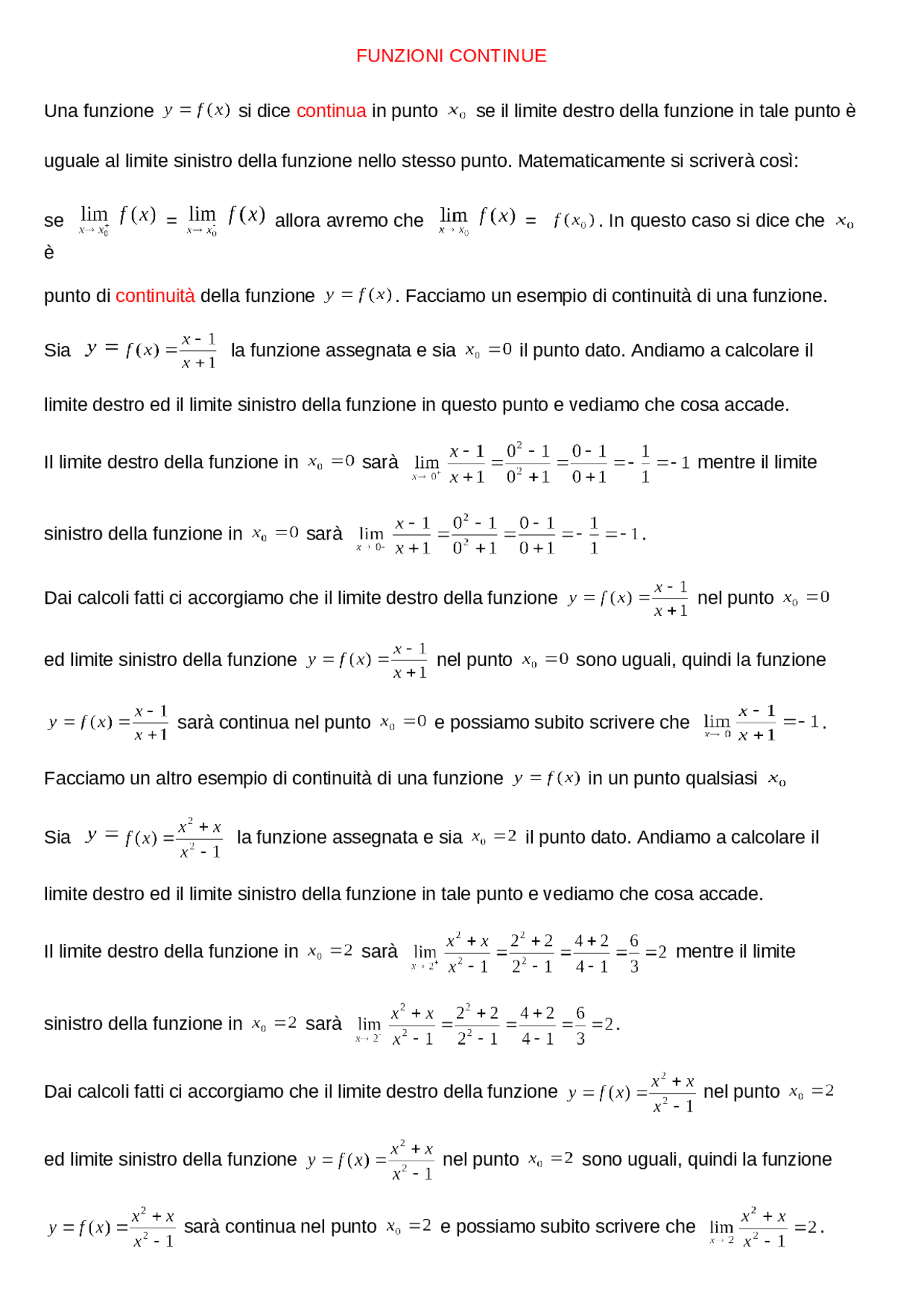 Funzioni continue, per maturità - Docsity