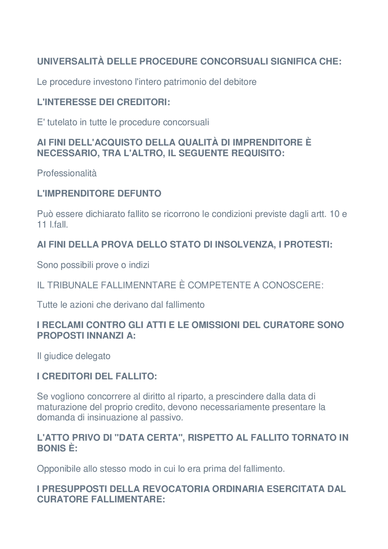 Test Diritto Fallimentare Docsity
