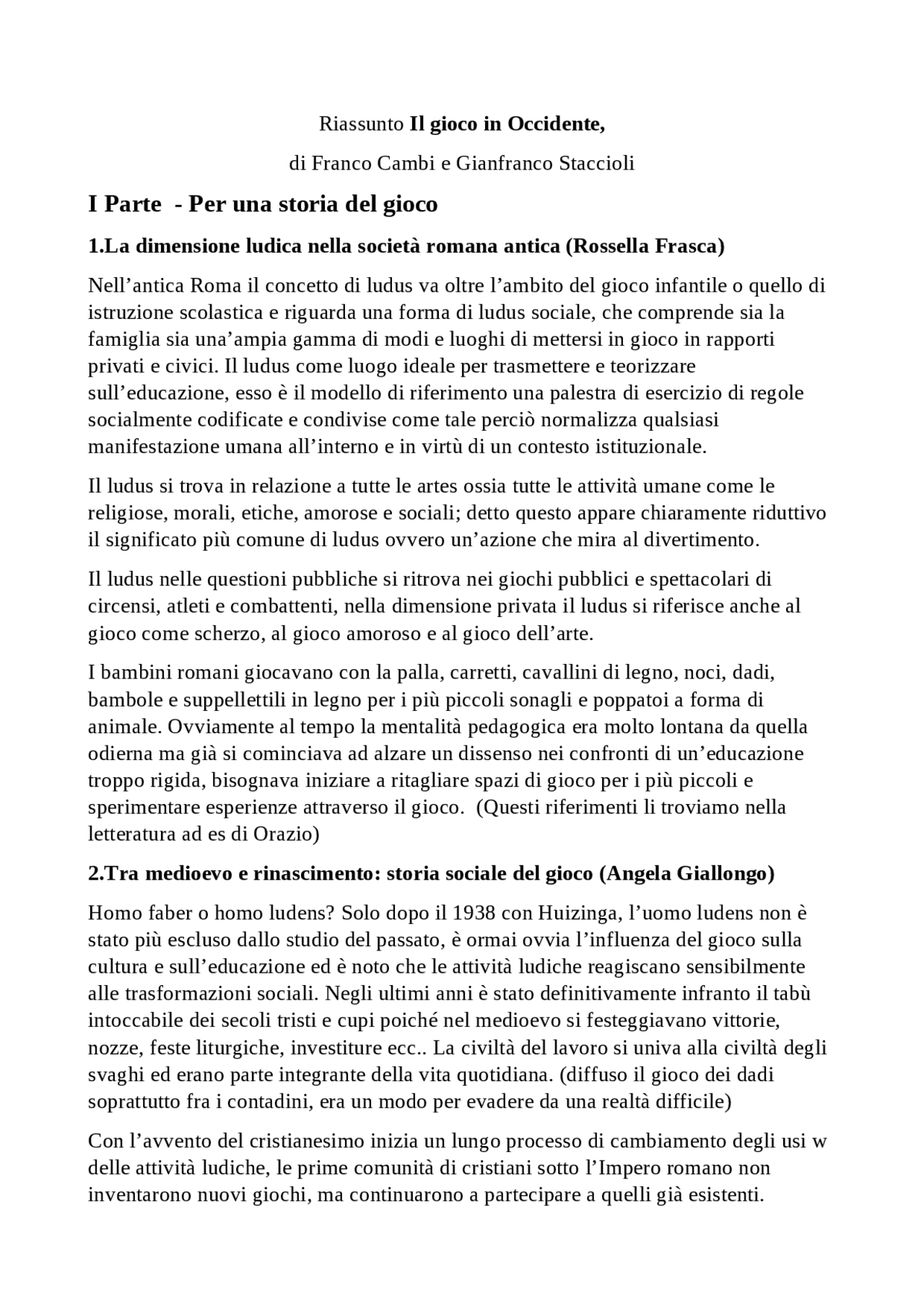 Riassunto Il Gioco In Occidente Appunti Di Metodologia Del Gioco