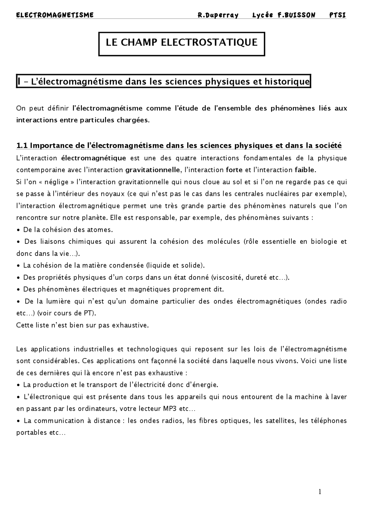 LE CHAMP ELECTROSTATIQUE - Docsity