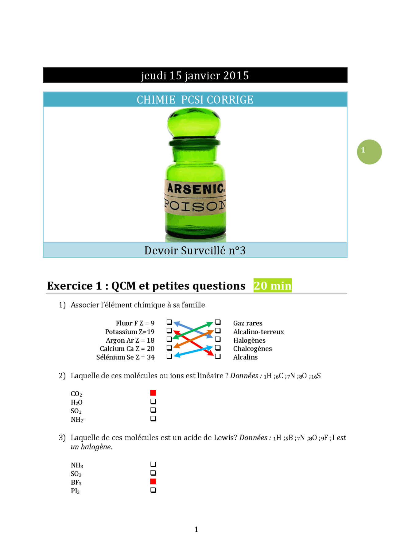Devoir Surveillé n°3 Exercice 1 - Docsity