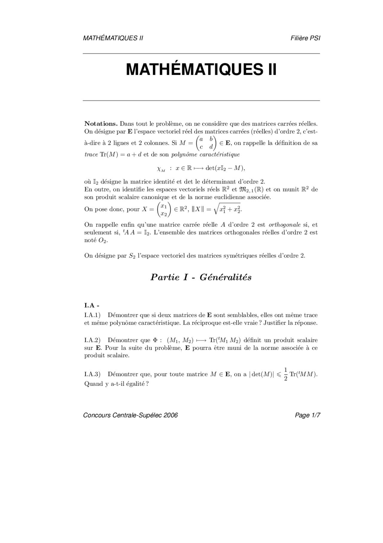 MATHÉMATIQUES II - Docsity