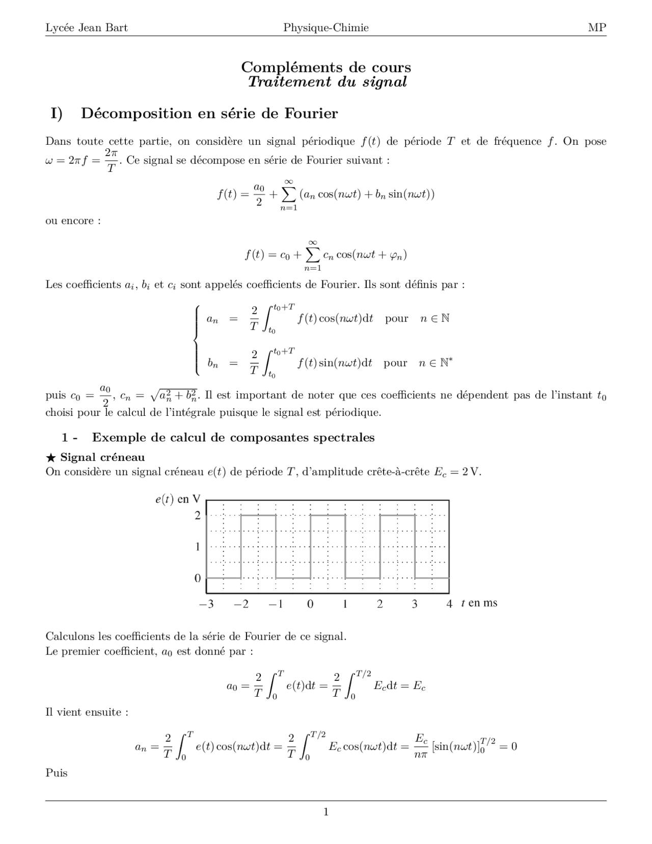 Compléments de cours Traitement du signal I) Décomposition ... | Exams ...