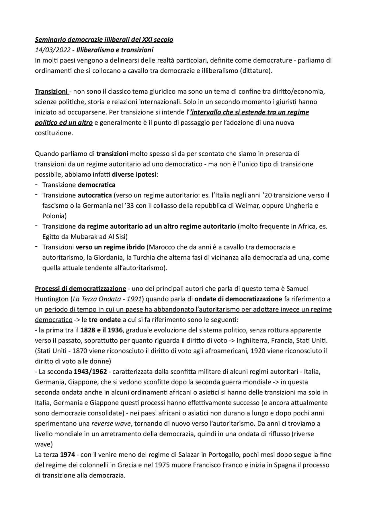 Appunti seminario sulle democrazie illiberali e crisi del costituz. del XXI sec. | Appunti di ...