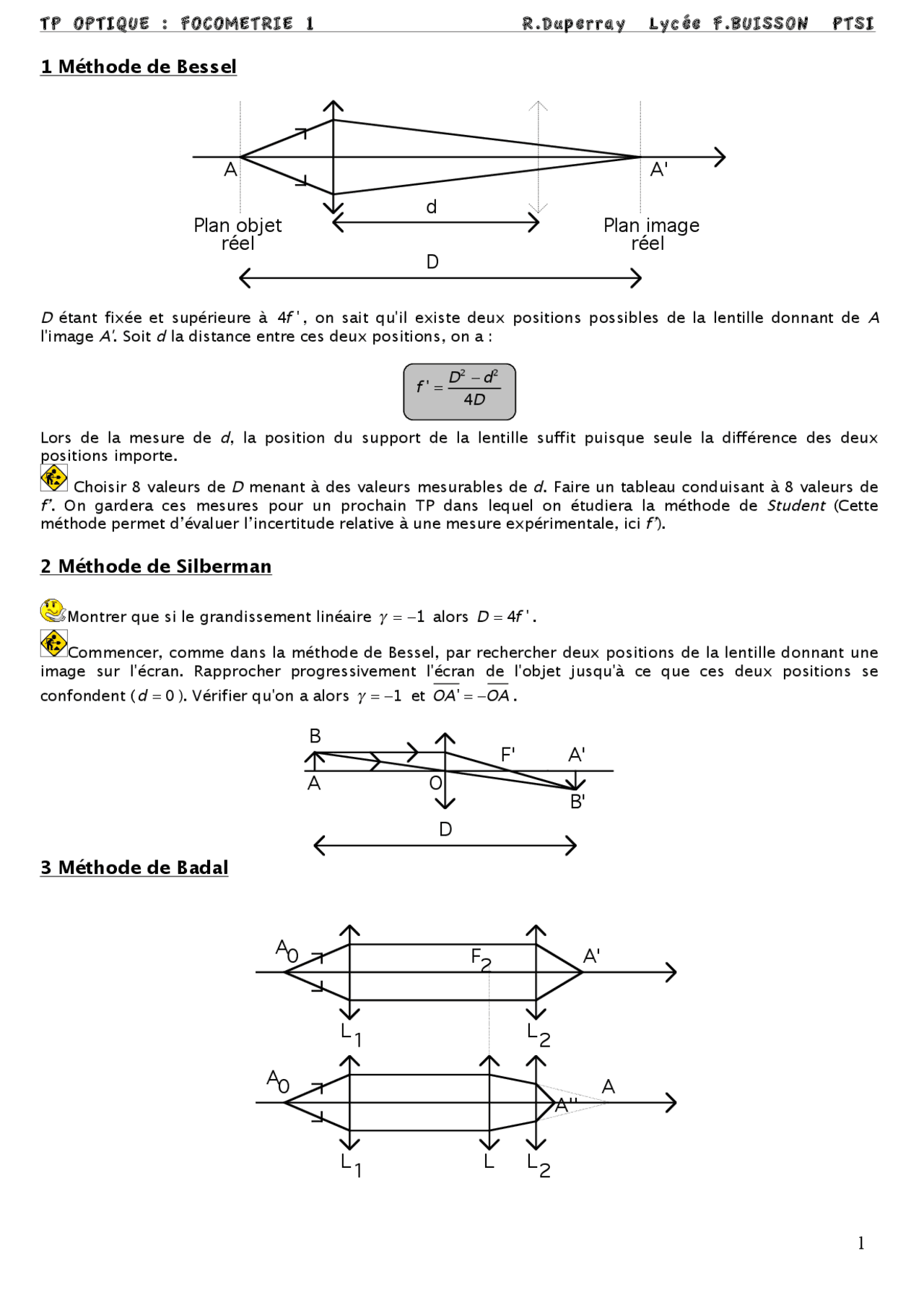 1 TP OPTIQUE : FOCOMETRIE 1 R.Duperray Lycée F ... - Docsity