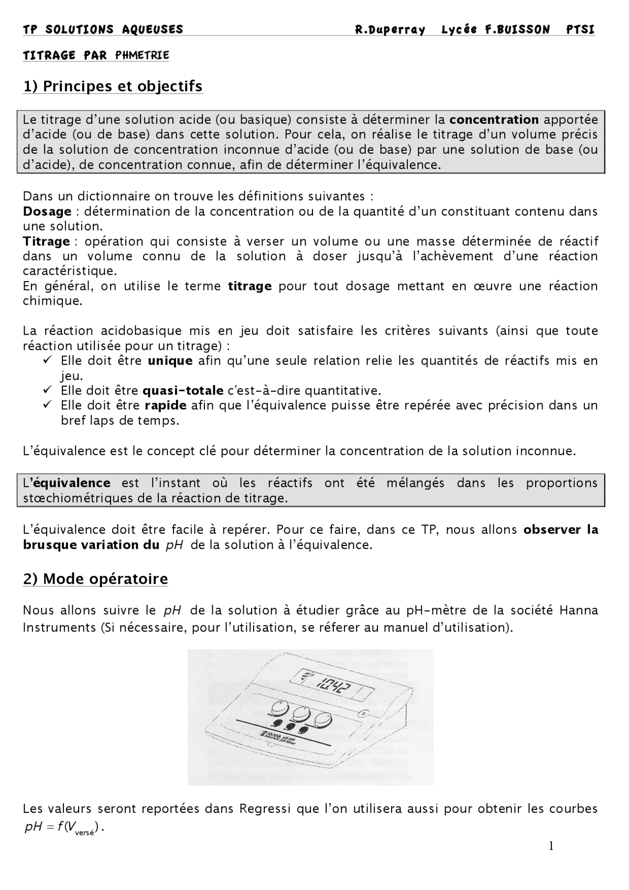 1 Principes Et Objectifs 2 Mode Opératoire Lectures Physique Docsity