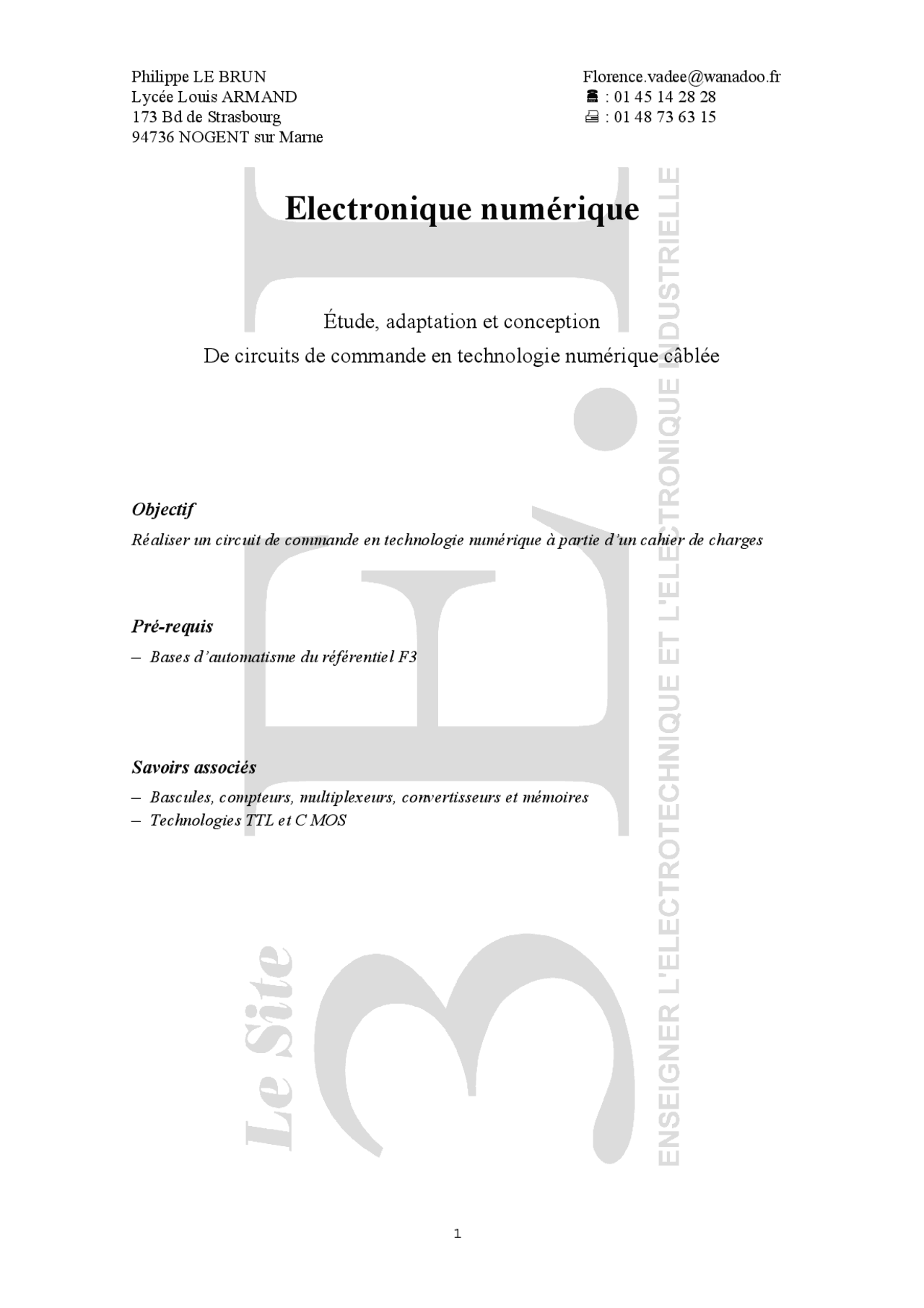 Electronique Numérique Exercices Informatique Docsity