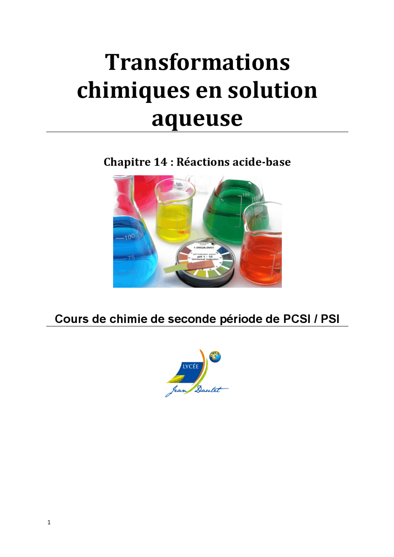 Transformations Chimiques En Solution Aqueuse Docsity