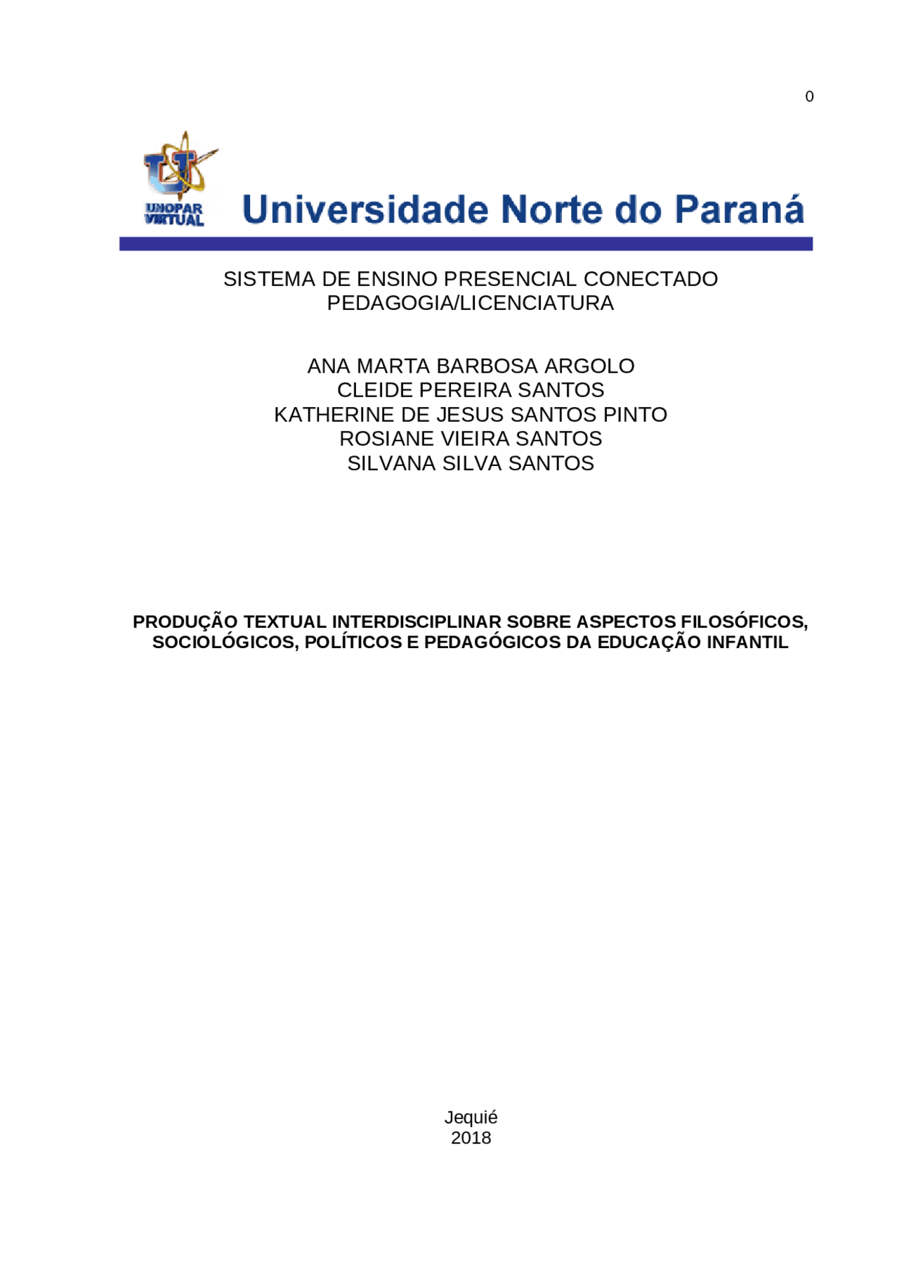 Portfólio 4° Semestre Pedagogia Unopar Trabalhos Pedagogia Docsity