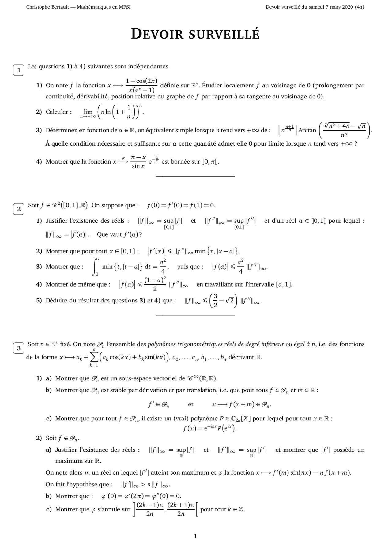 DEVOIR SURVEILLÉ - Docsity