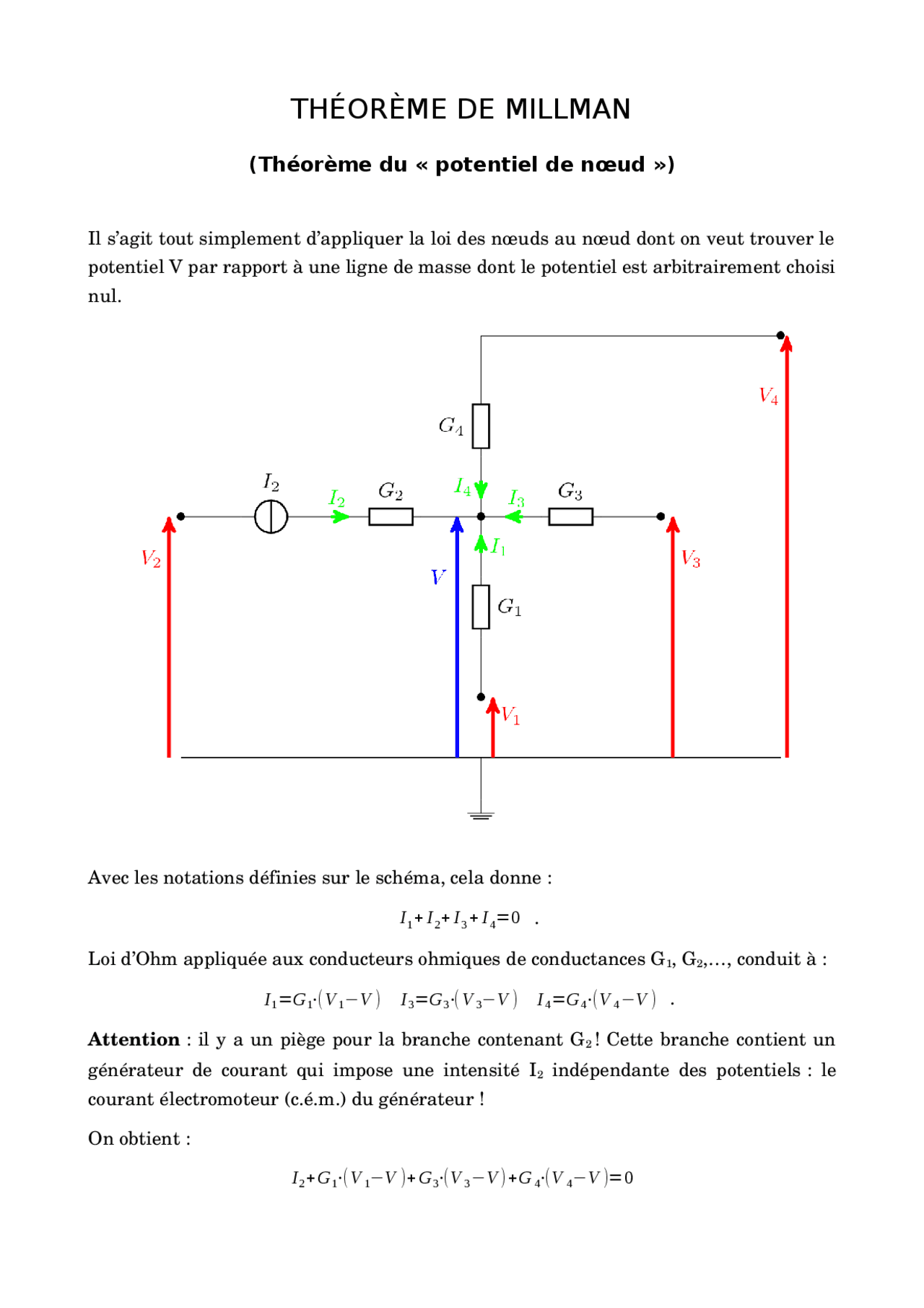 THÉORÈME DE MILLMAN | Exercices Physique | Docsity