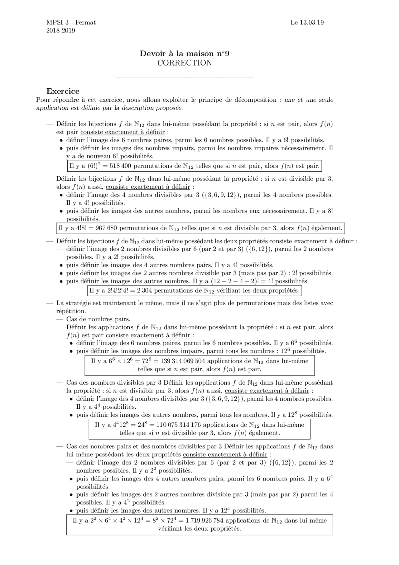 Devoir `a la maison n 9 CORRECTION Exercice - Docsity